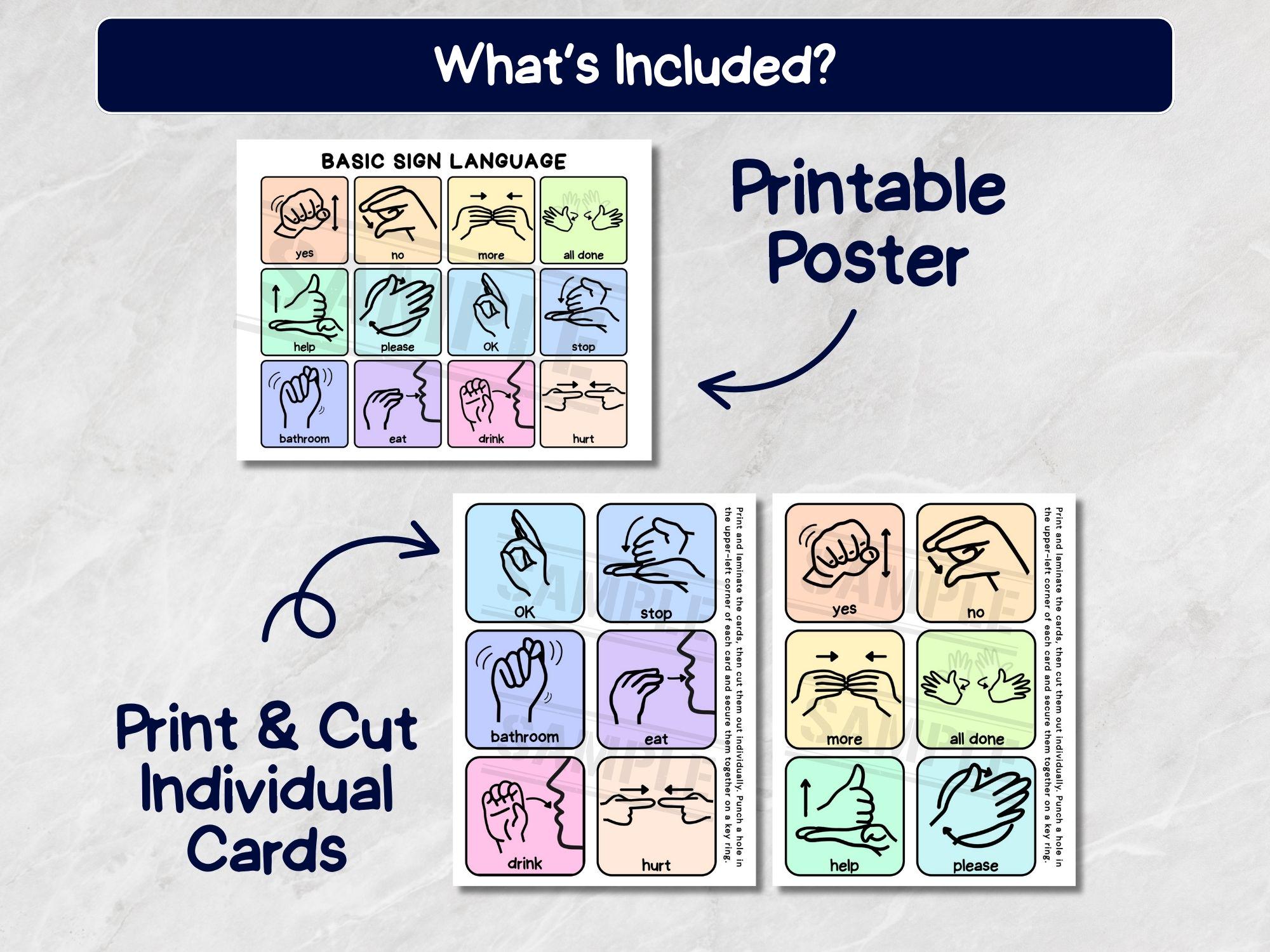 Printable Sign Language Flashcards ASL Poster and Card Set for Kids ...