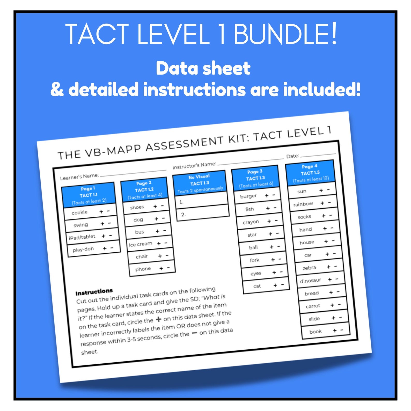 VB-MAPP Tact Level 1 Task Cards Bundle - Etsy