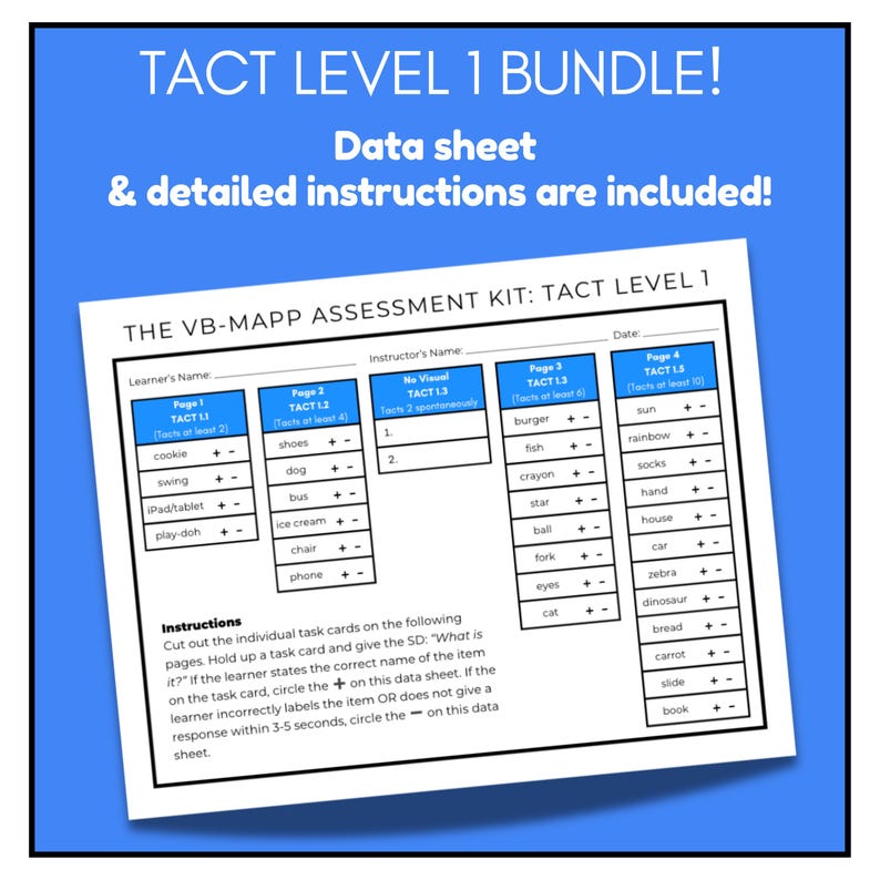 VB-MAPP Tact Level 1 Task Cards Bundle - Etsy
