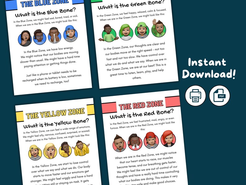 Zones of Regulation Printable Worksheet Bundle - Etsy Australia
