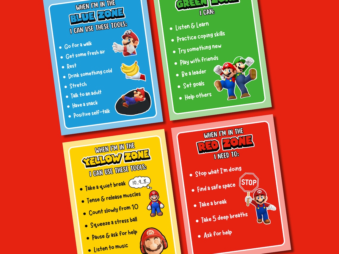 Zones of Regulation, Super Mario Character Themed, Visual Printables - Etsy