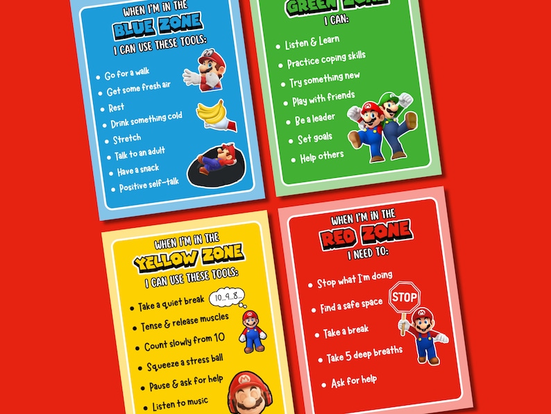 Zones of Regulation, Super Mario Character Themed, Visual Printables - Etsy