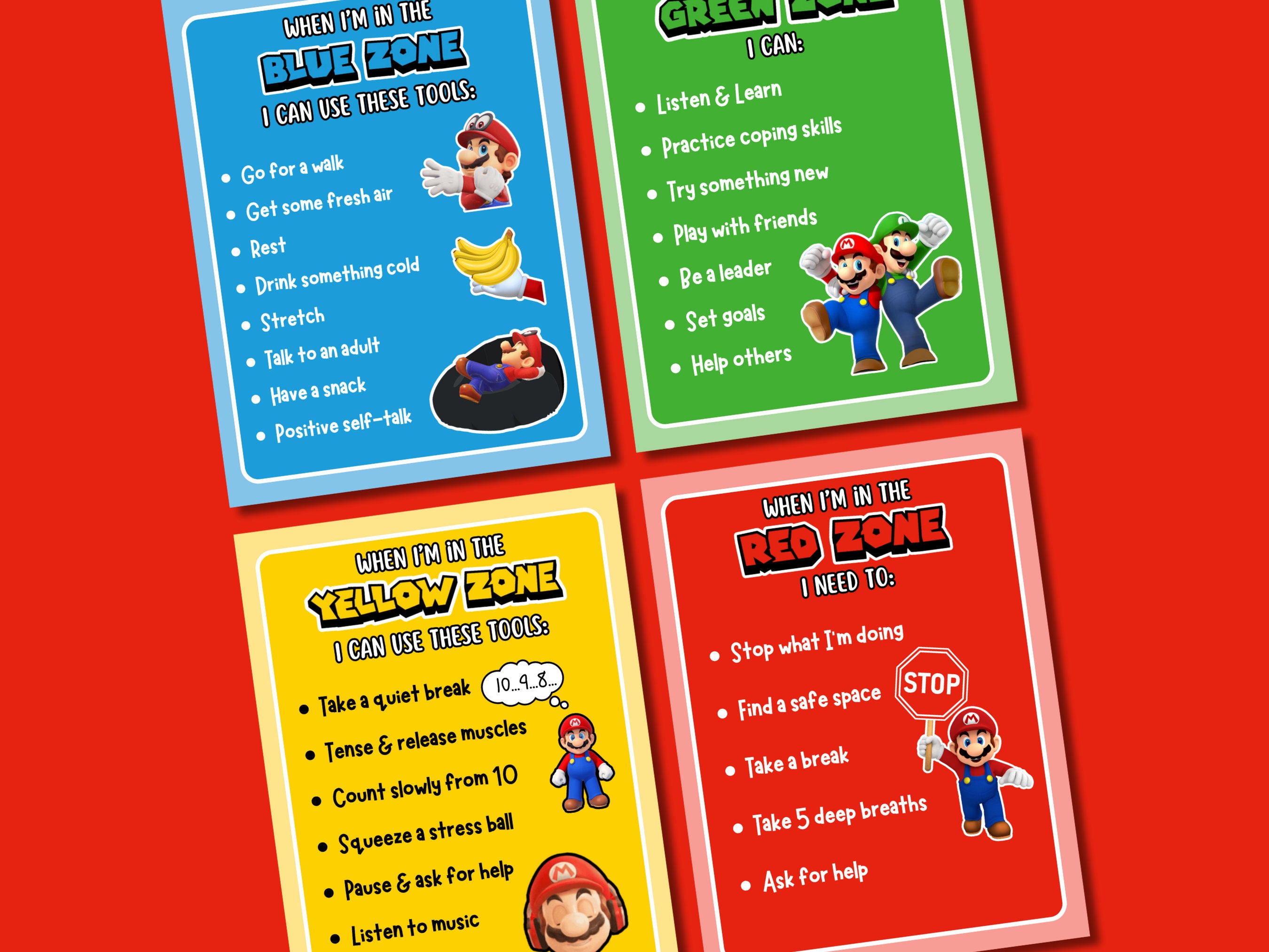 Zones of Regulation, Super Mario Character Themed, Visual Printables - Etsy