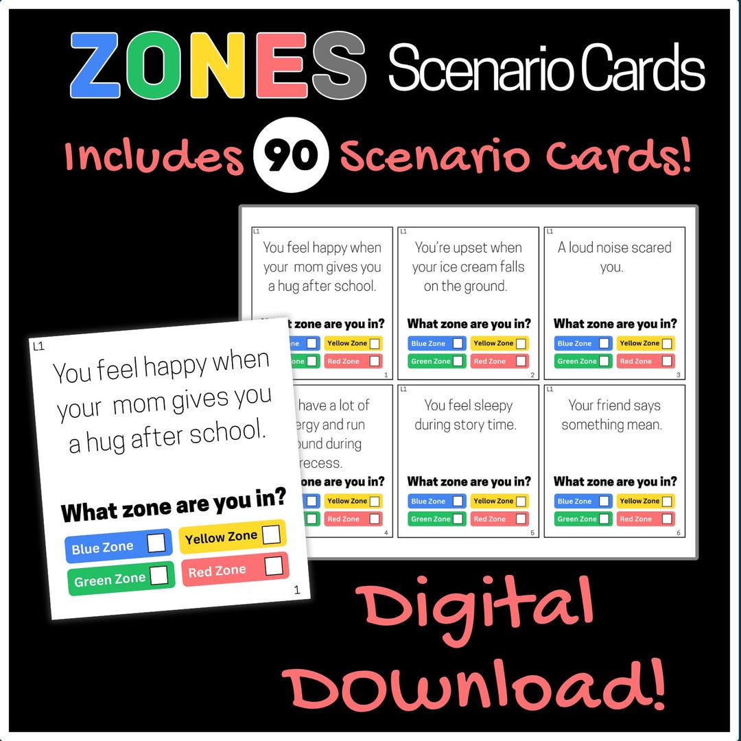Zones of Regulation Scenario Task Cards - Etsy UK