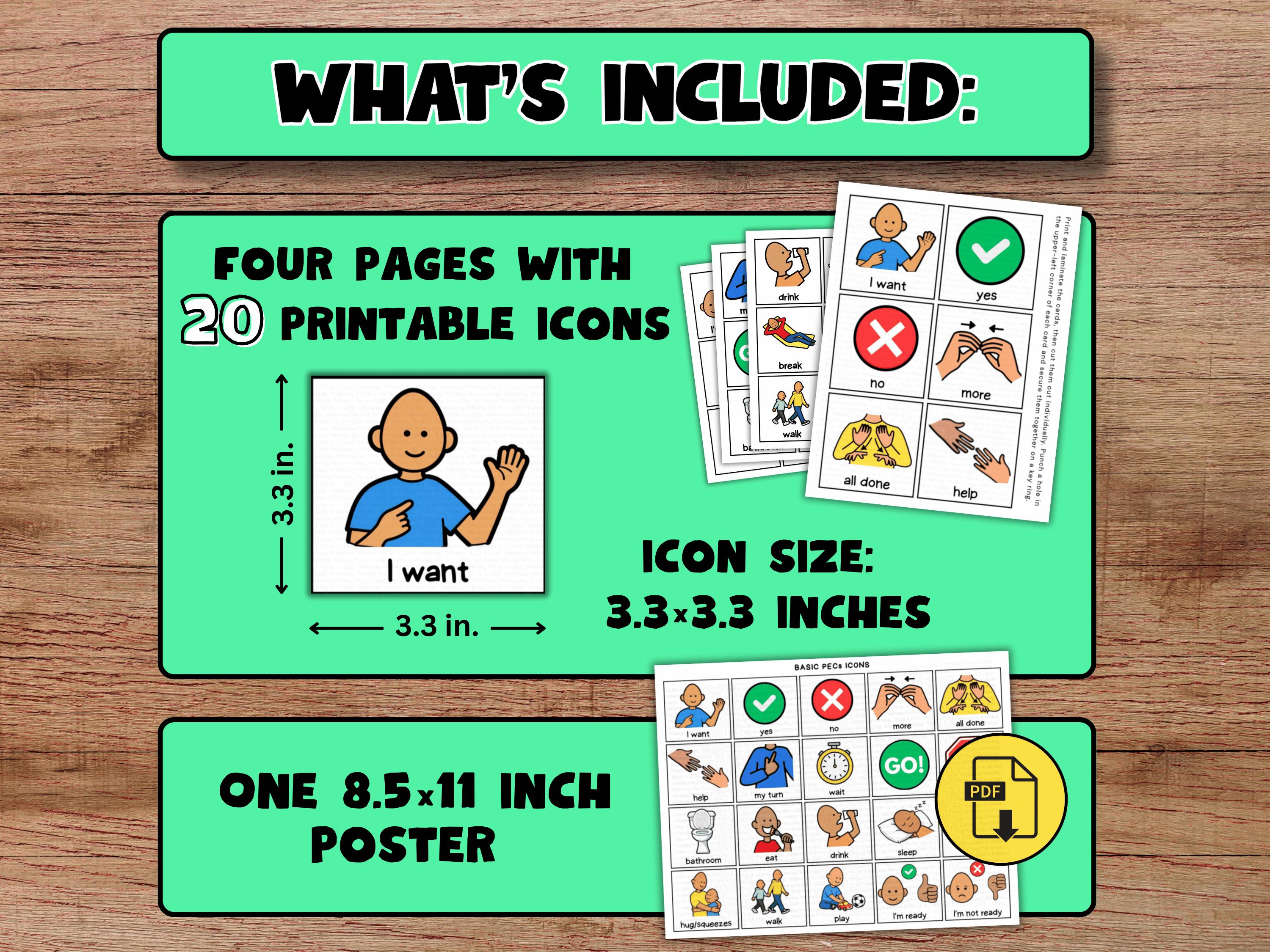 Basic Communication Pecs Board & Cue Cards, AAC Visual Aids, Nonverbal ...