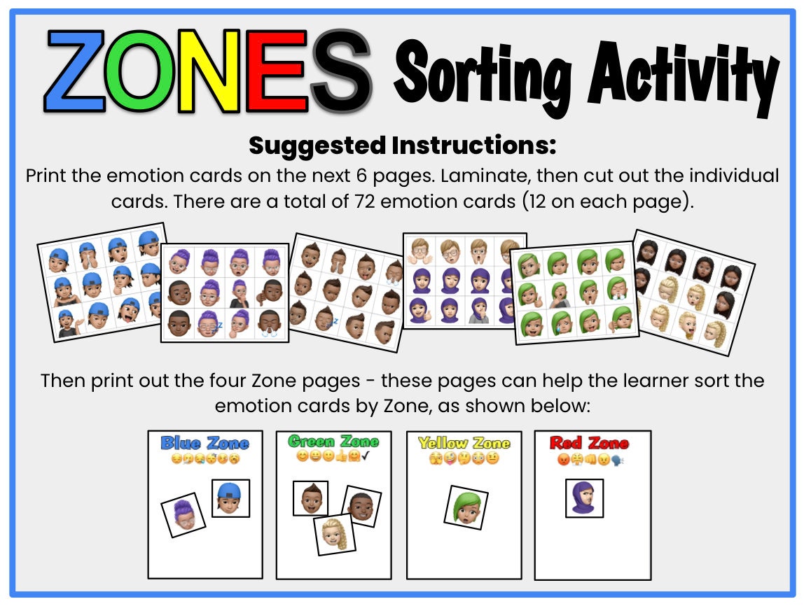 Zones Of Regulation Sorting Activity Self Regulation Tools Calm Down