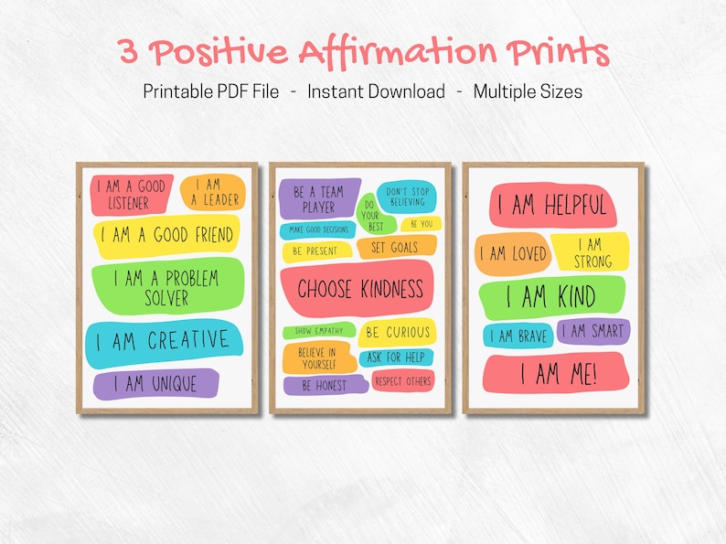 Positive Affirmations Poster Set for Kids - Digital Download, Nursery ...