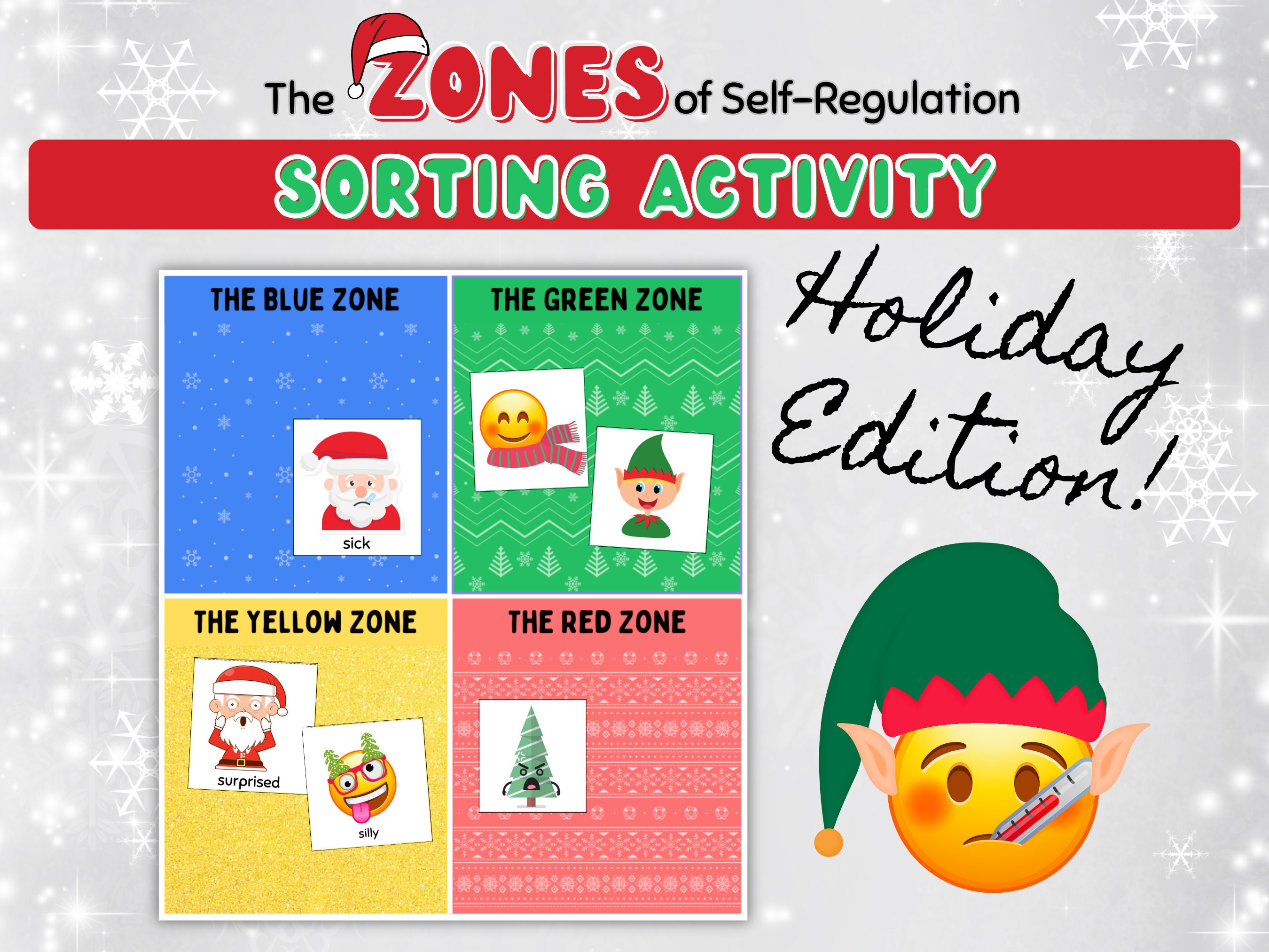 Zones of Regulation Holiday Emotions Sorting Activity - Etsy Canada