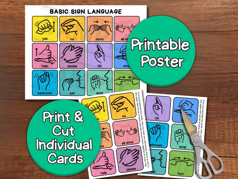 Printable Sign Language Flashcards ASL Poster and Card Set for Kids ...
