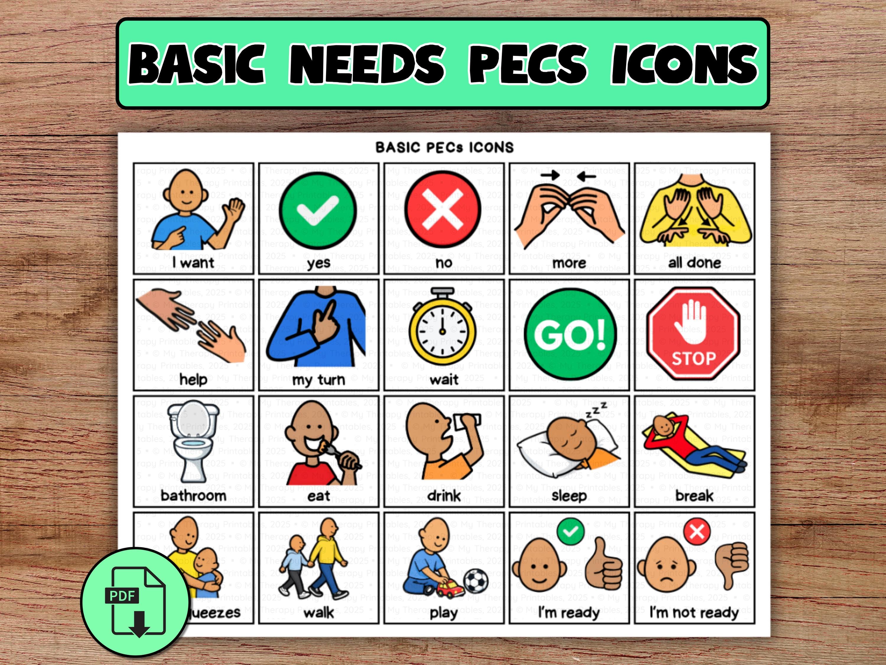 Basic Needs PECS Icons, Printable Communication Cards, ABA & Speech ...