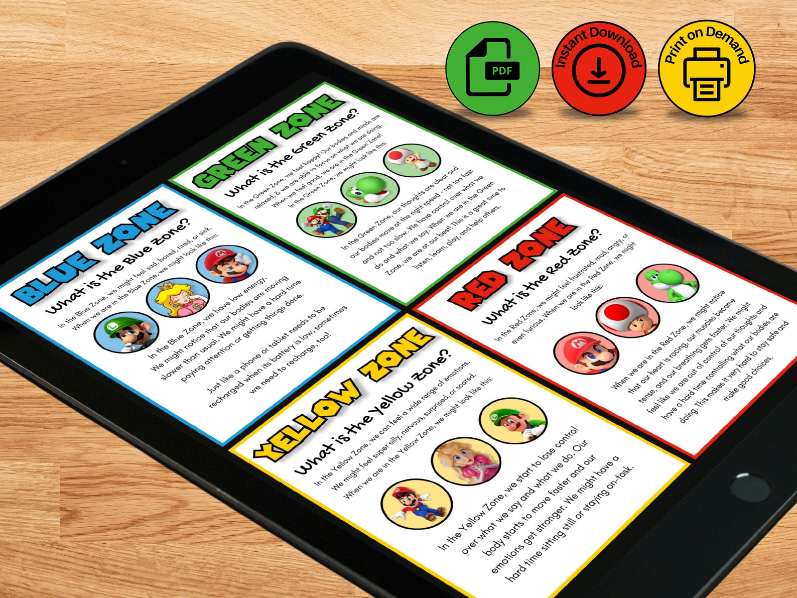 Zones of Regulation Super Mario Theme Printable Visuals - Etsy