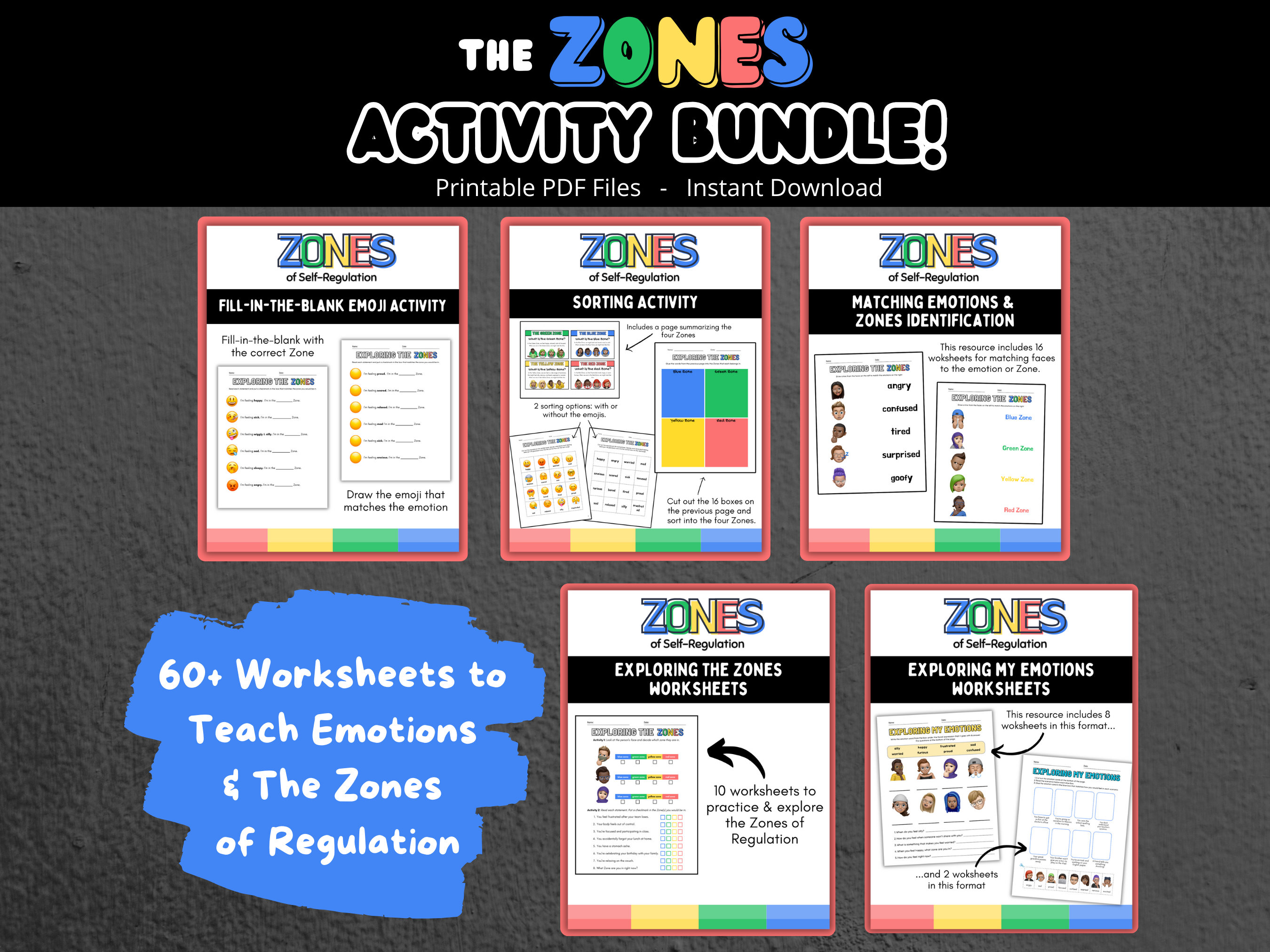 60 Zones of Regulation Worksheets, Printable BUNDLE - Etsy Australia