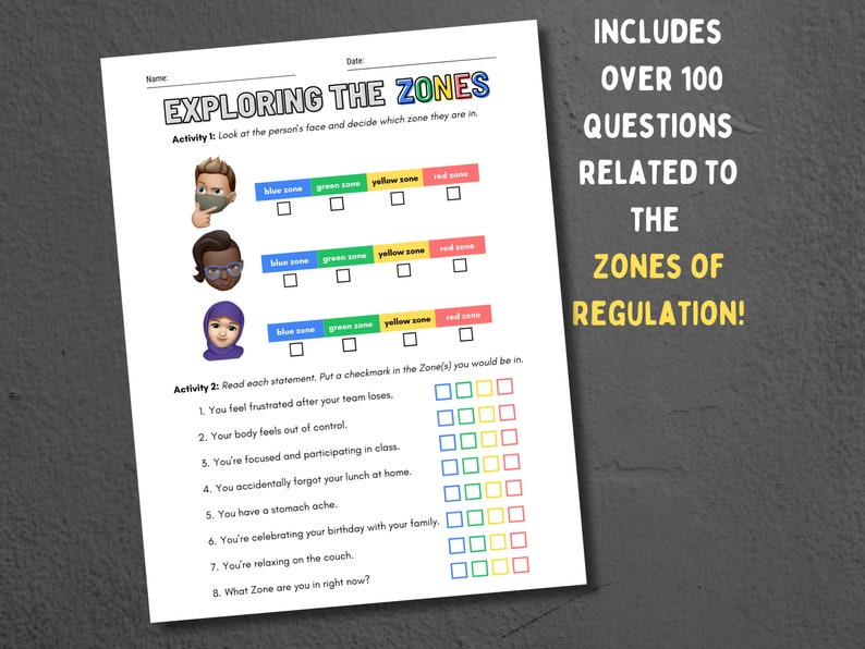 Zones of Regulation Worksheets for Kids - Etsy