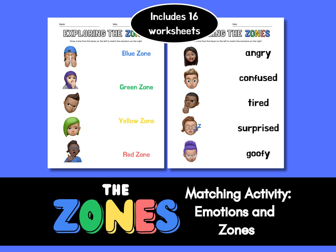 Zones of Regulation Matching Worksheets Emotions and Zones - Etsy