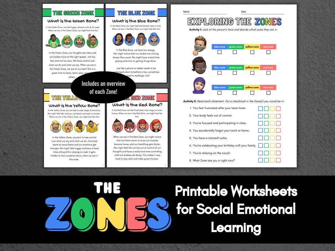 Zones of Regulation Worksheets for Kids - Etsy