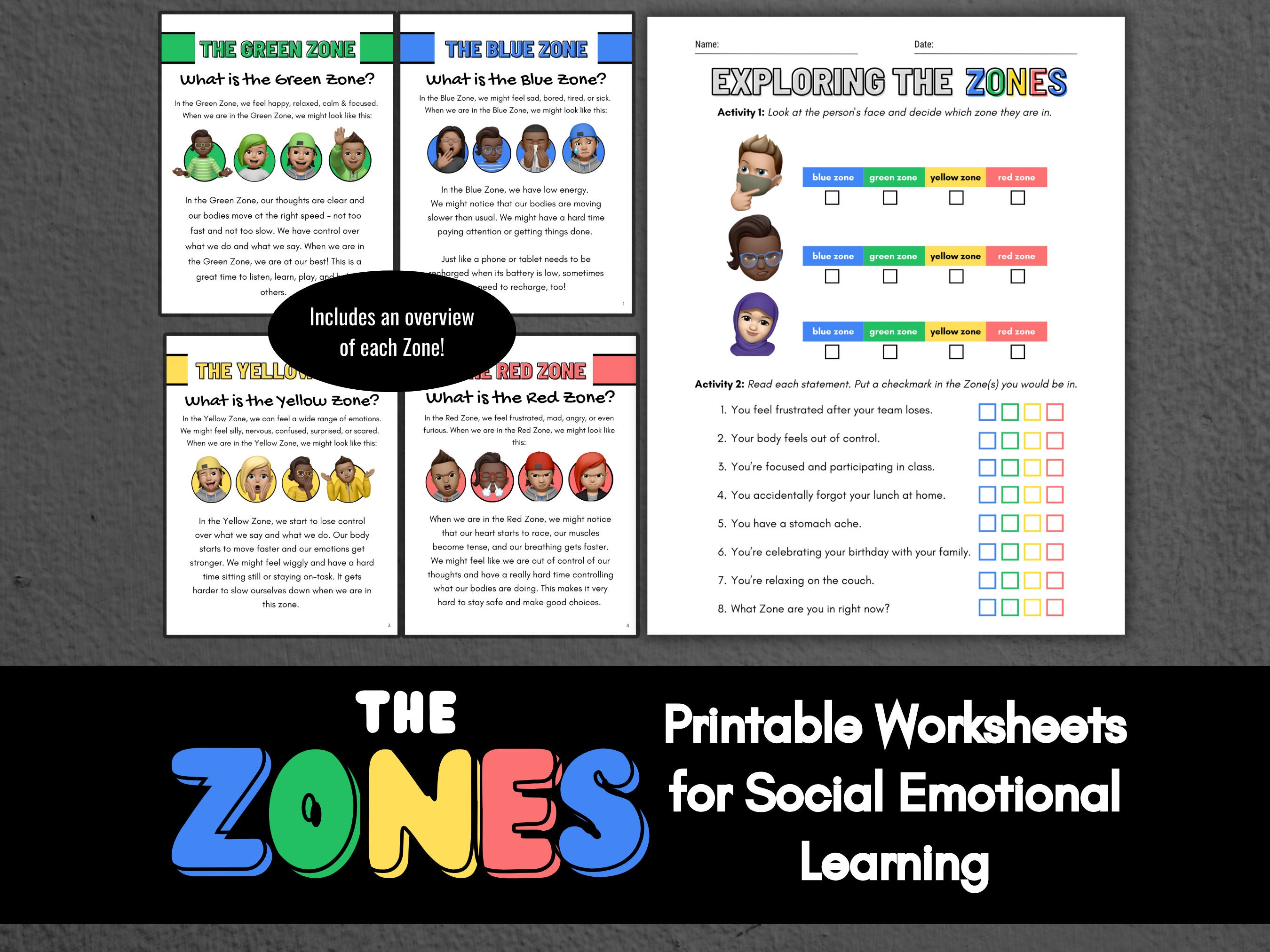 Zones of Regulation Worksheets for Kids - Etsy