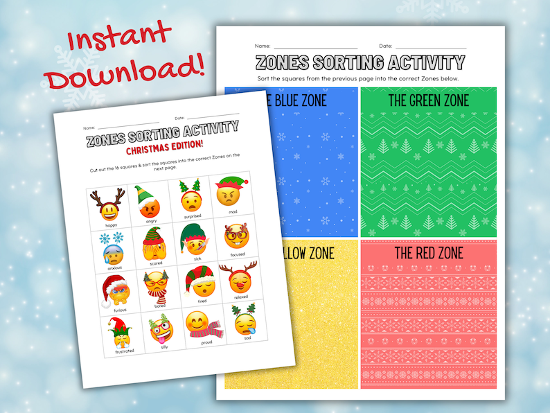 Zones of Regulation Holiday Emotions Sorting Activity - Etsy