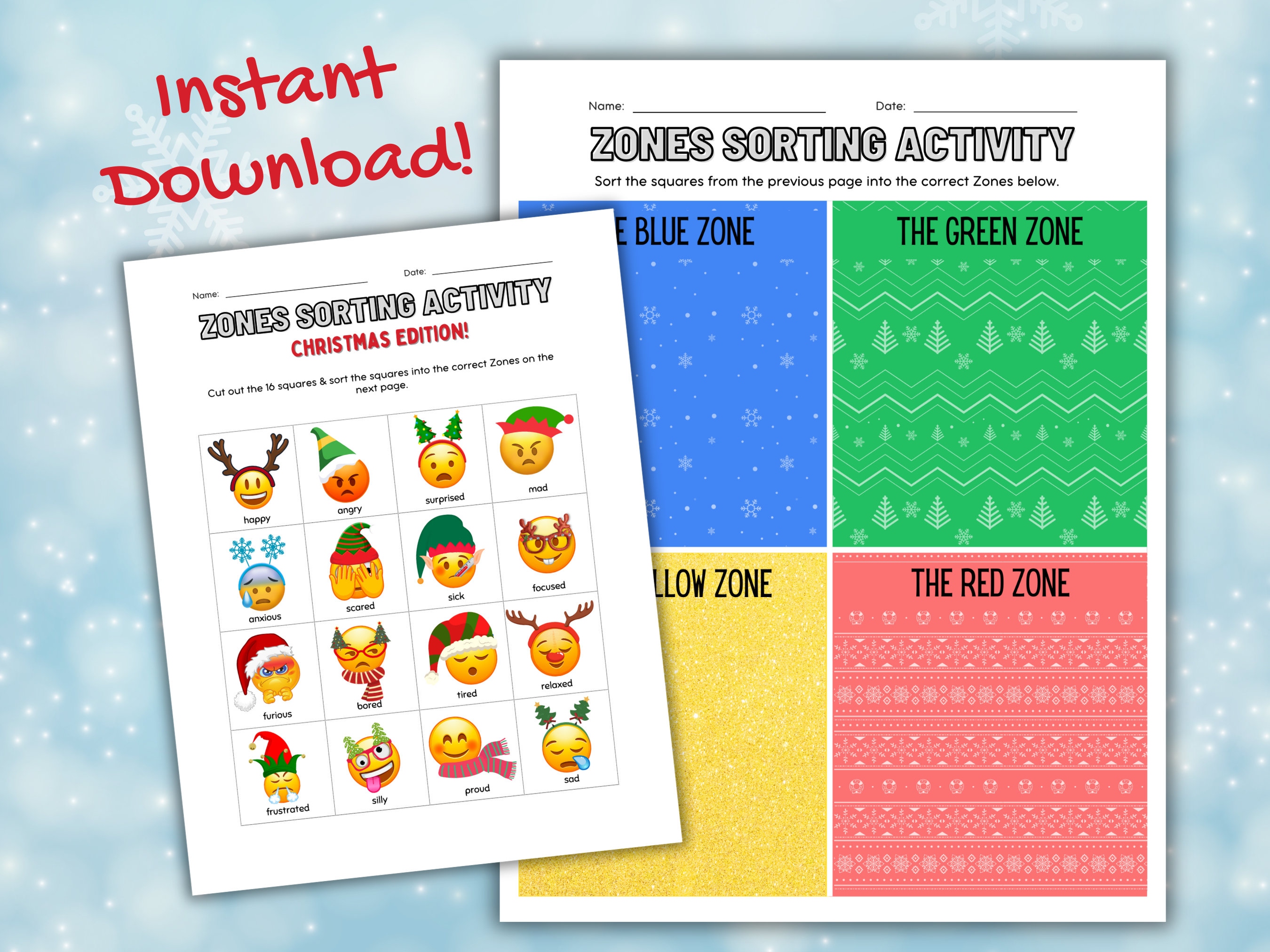 Zones of Regulation Holiday Emotions Sorting Activity - Etsy