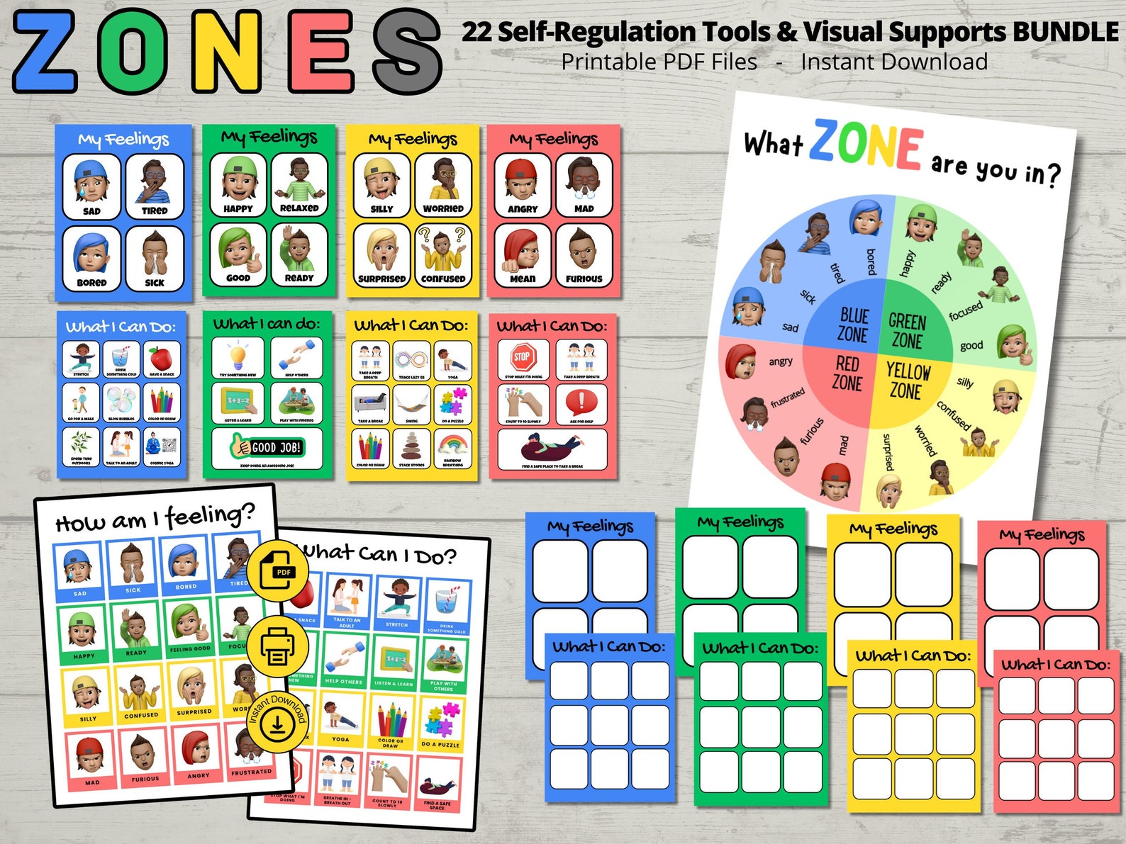 Zones of Regulation Visual Support Bundle – Emotions Chart & Coping ...