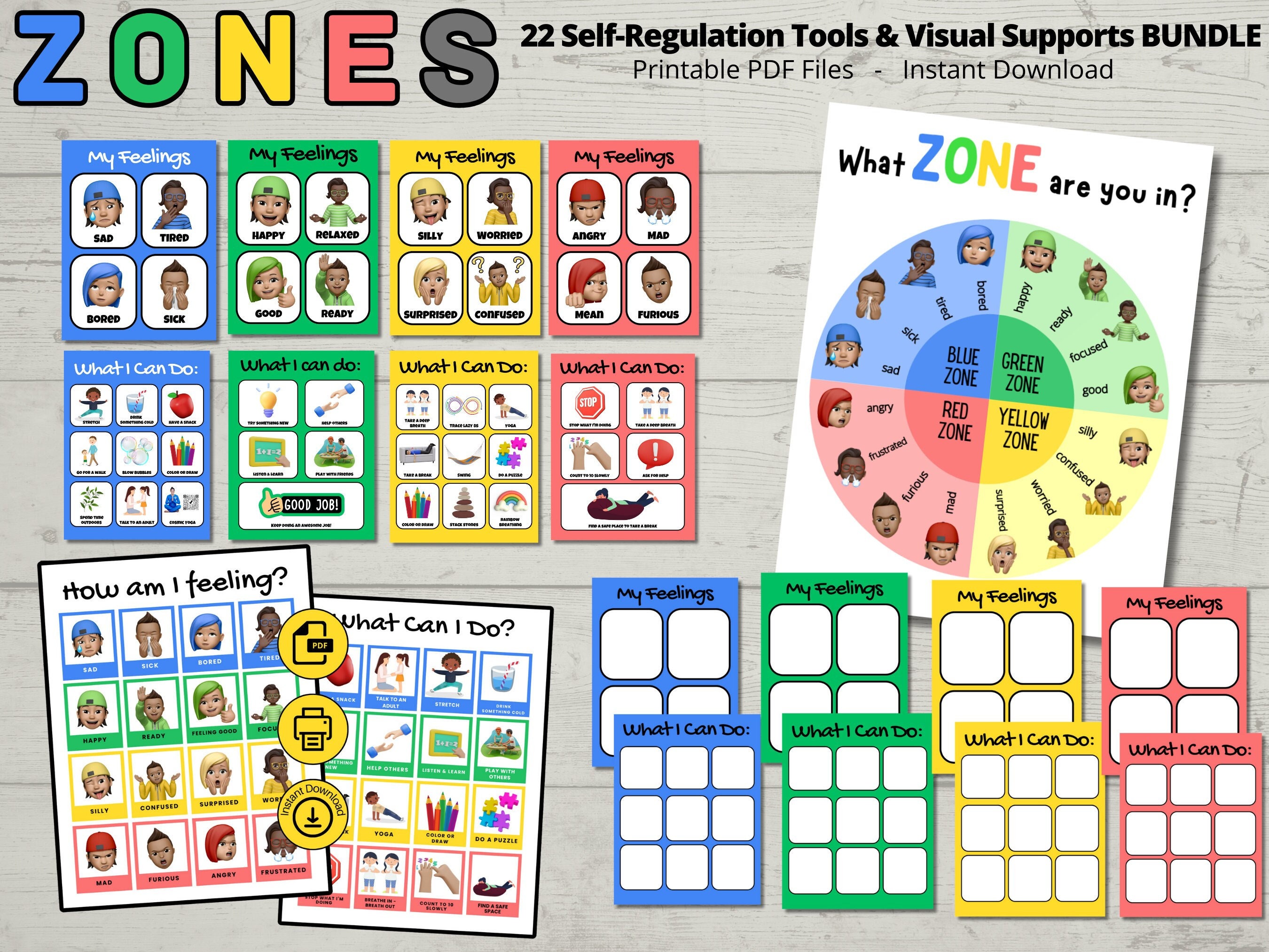 Zones of Regulation Bundle, Visual Supports, Emotions Chart, Coping ...