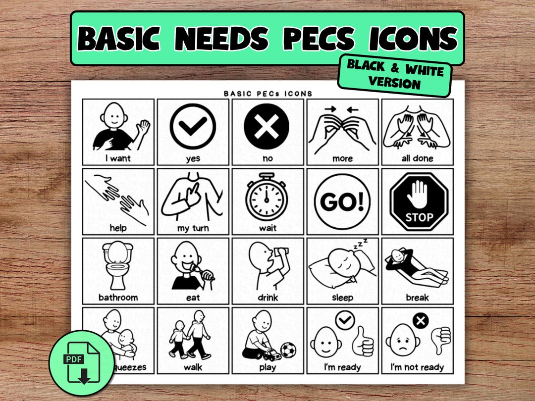 Basic Needs PECS Icons, Printable Communication Cards, ABA Speech ...