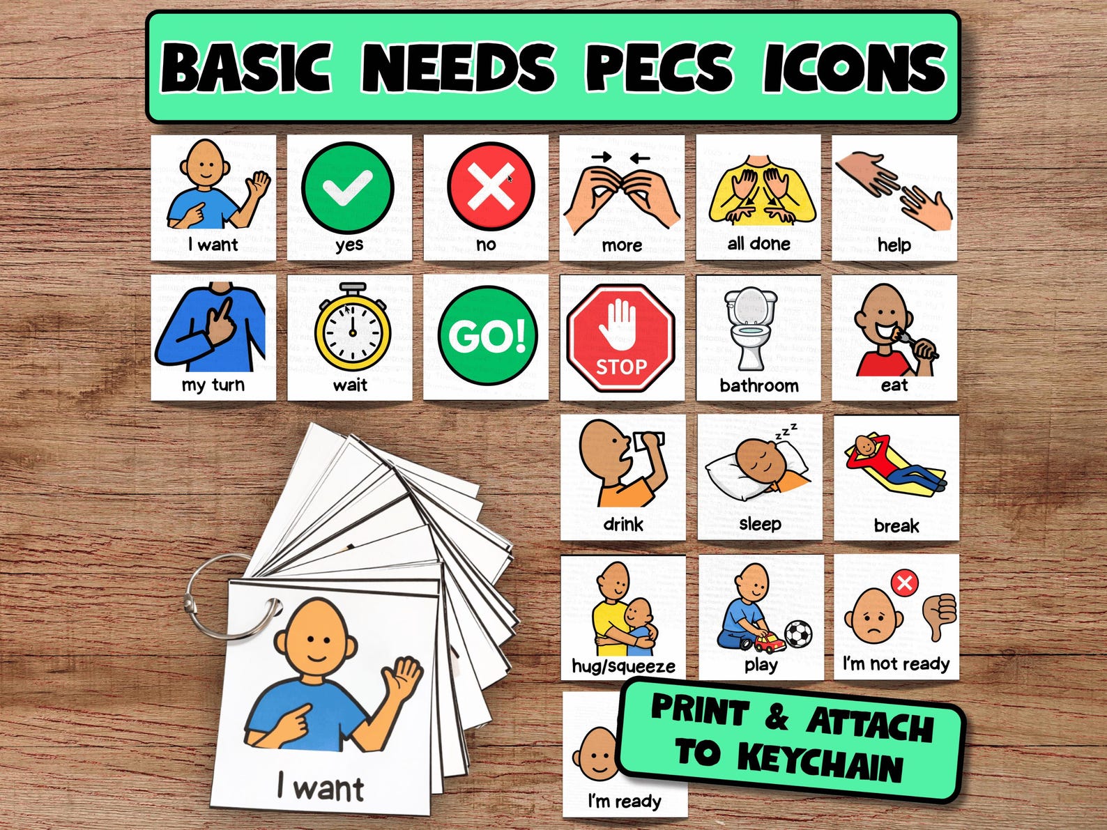 Basic Communication Pecs Board & Cue Cards, AAC Visual Aids, Nonverbal ...