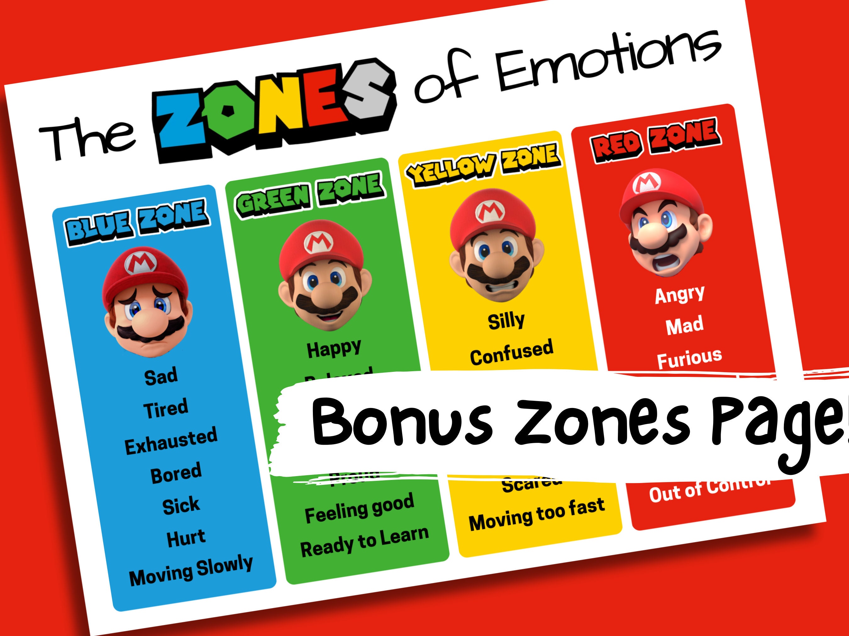 Zones of Regulation, Super Mario, Visual Printables - Etsy