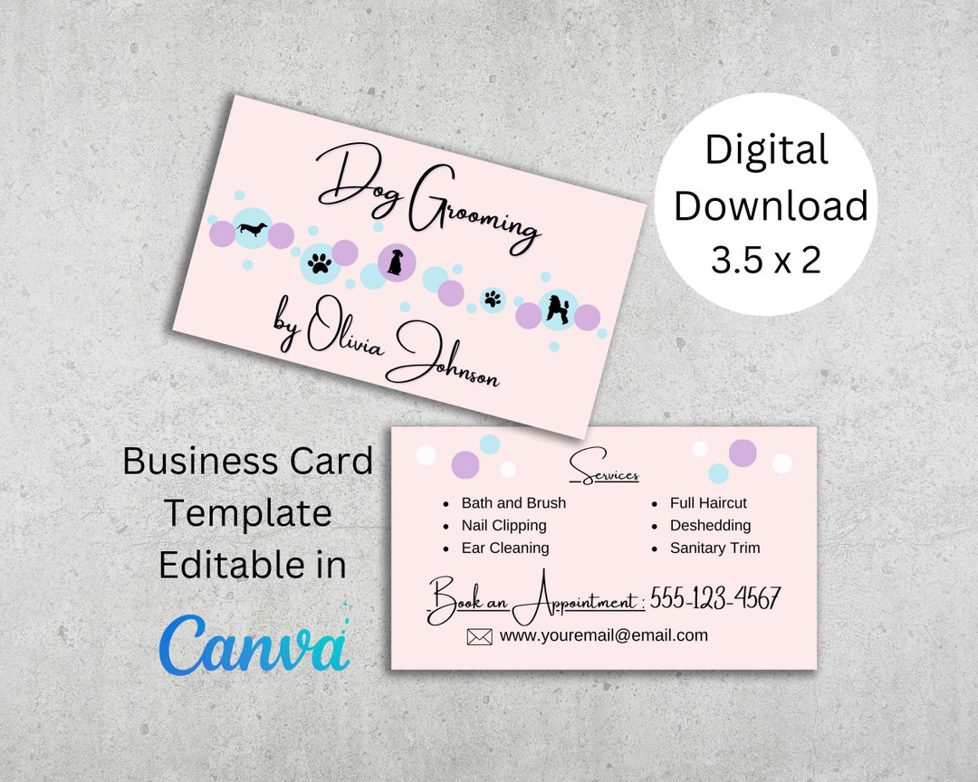 Dog Grooming Business Card | Pet Grooming Card | Editable Business Card ...