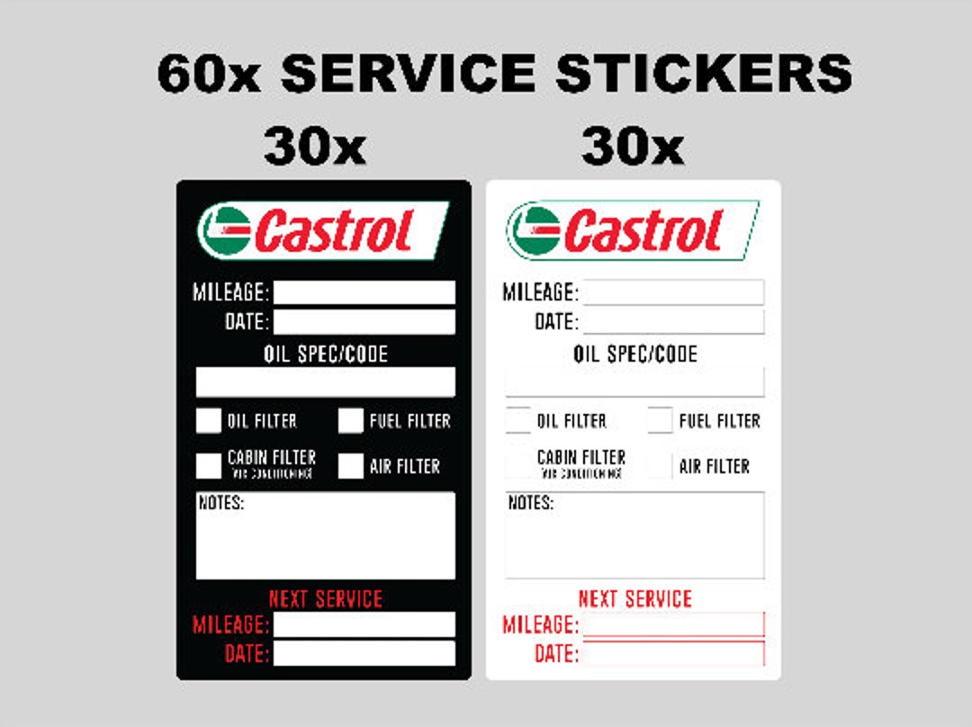 60x CASTROL Service Reminder Stickers Decals Car Maintenance Oil Change ...
