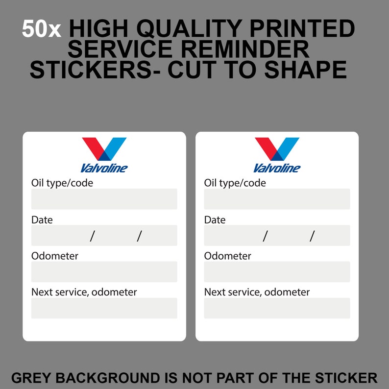 50x VALVOLINE Service Reminder Stickers Decals Car Maintenance Oil ...