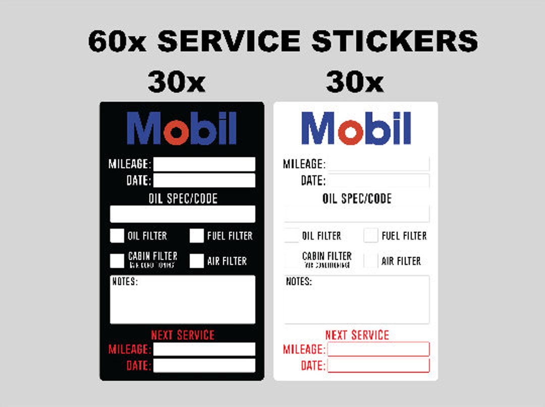 60x MOBIL Service Reminder Stickers Decals Car Maintenance Oil Change ...