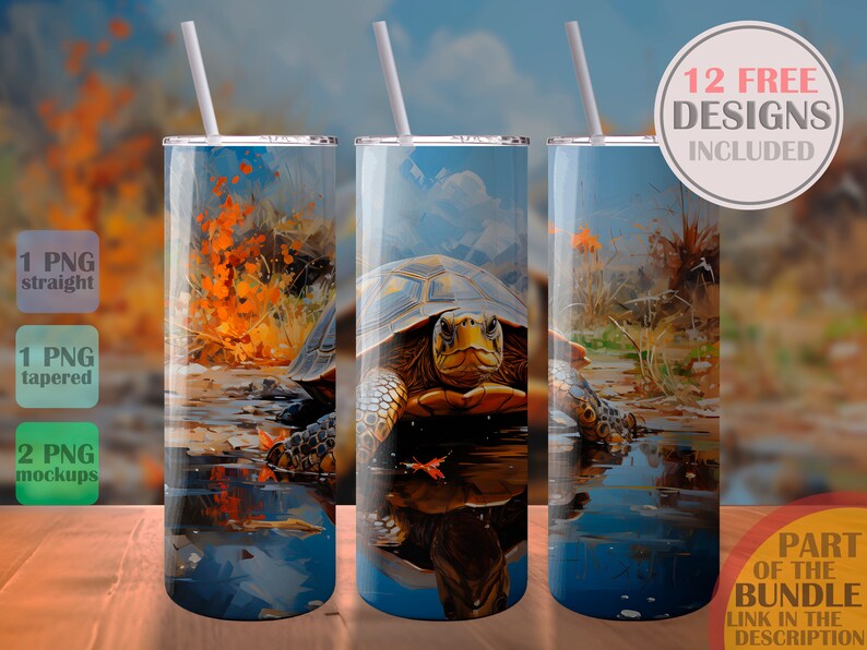 Realistic Turtle Drawing Sublimation Design Template Skinny Tumbler ...