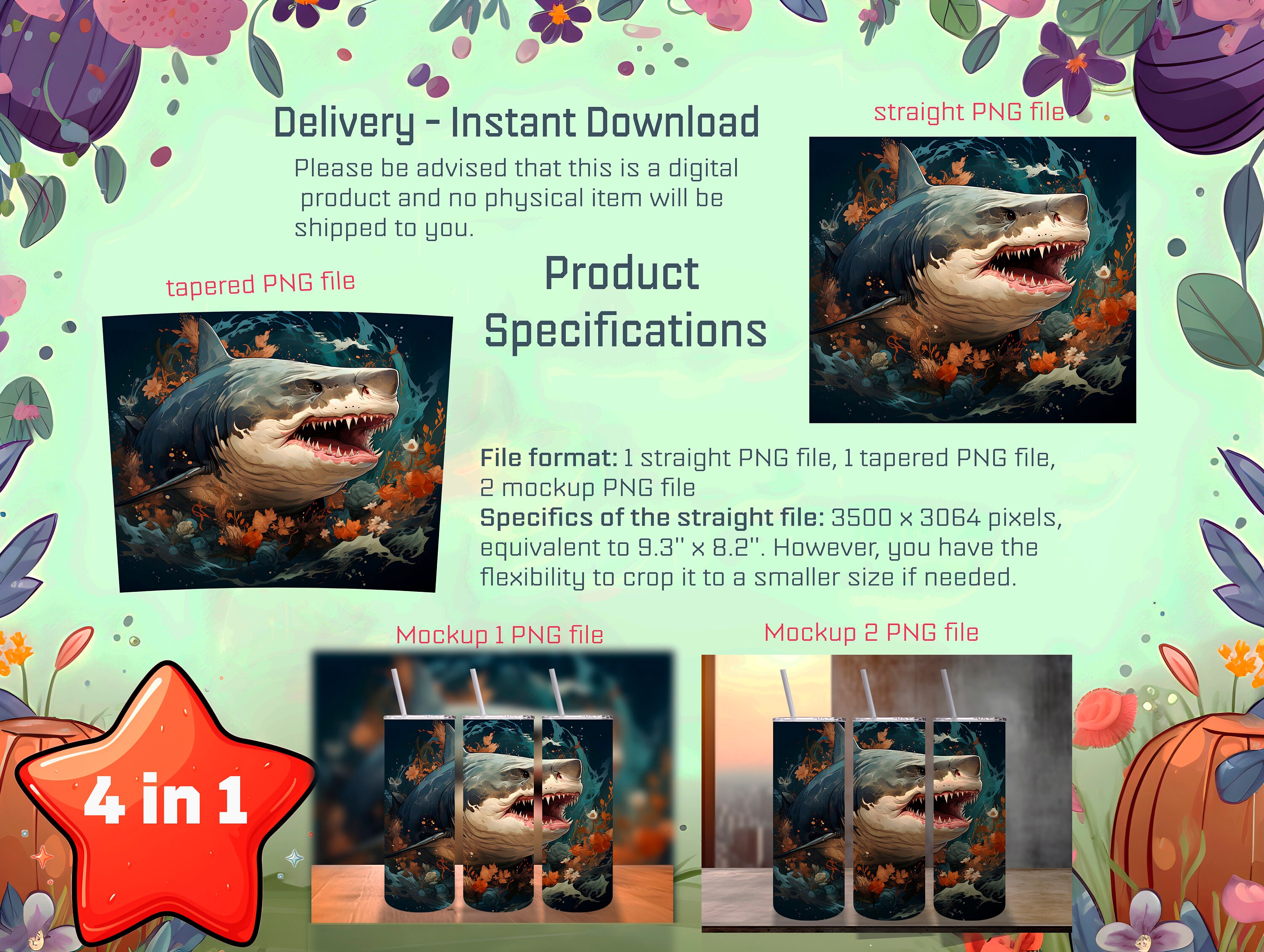 Realistic Great White Shark Sublimation Design Tumbler - Etsy
