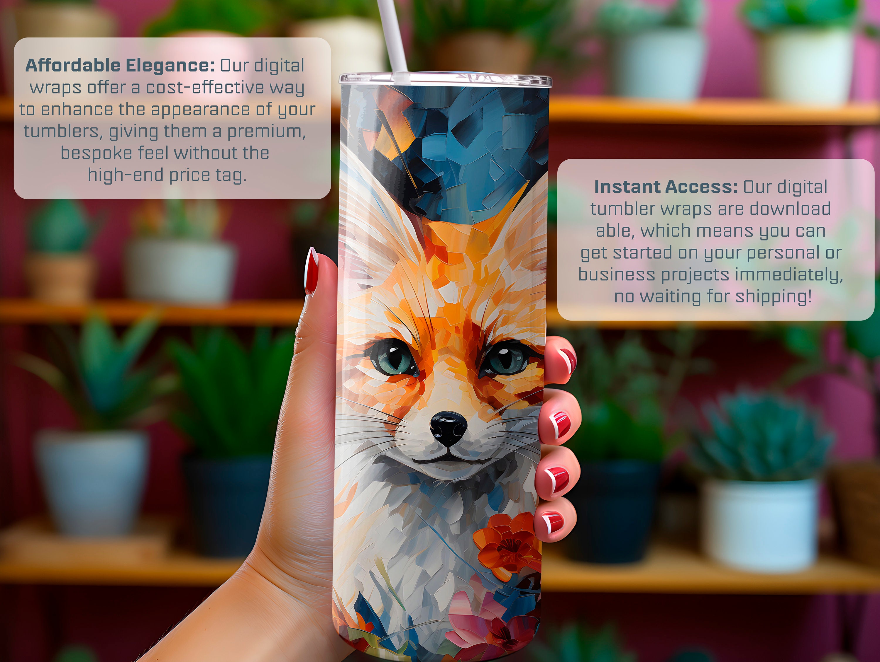 Realistic Fox Fennec Drawing Sublimation Design Template Skinny Tumbler ...