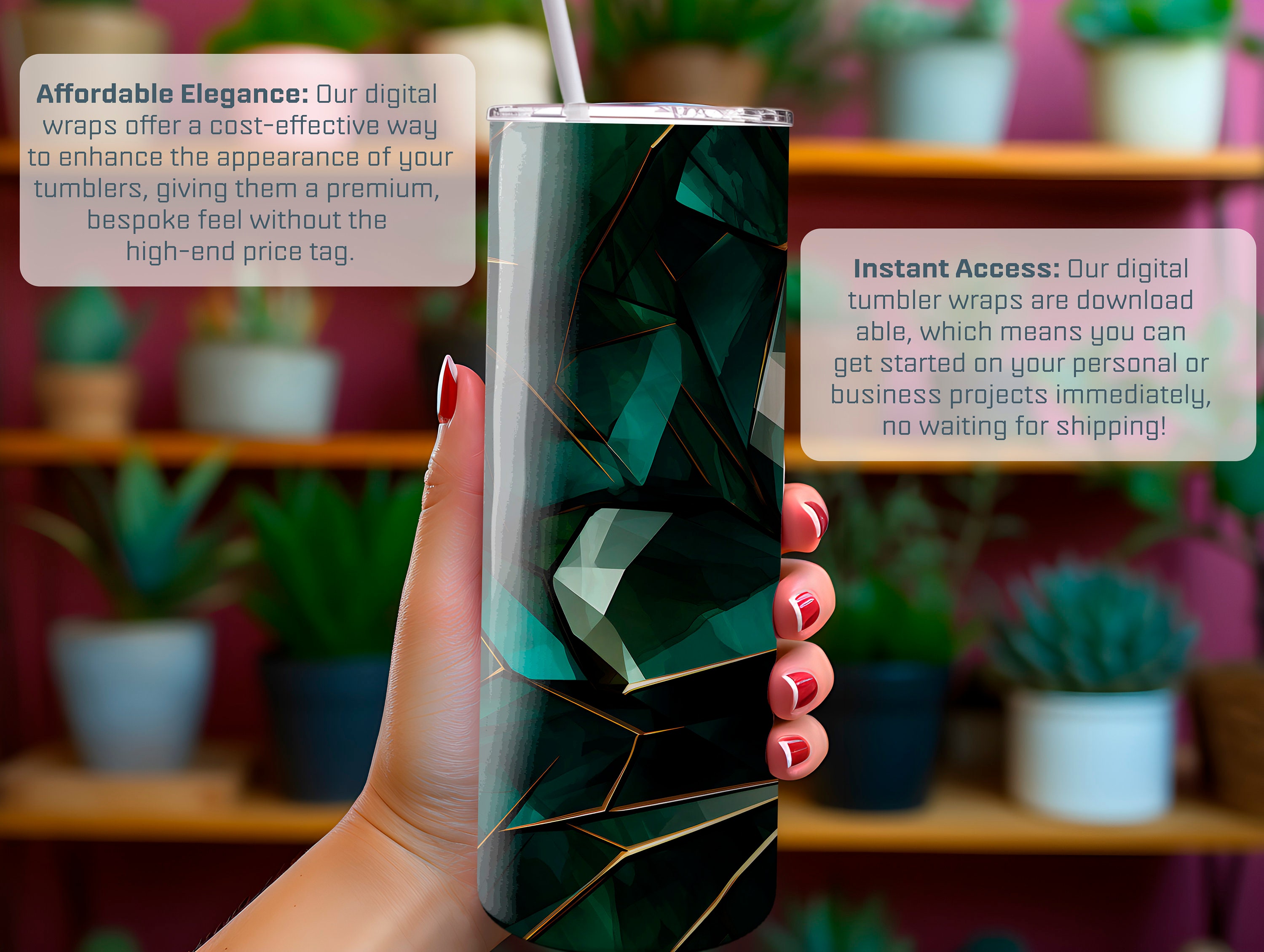 Seamless Green Gold Crystal Sublimation 20oz Skinny Tumbler Sublimation ...