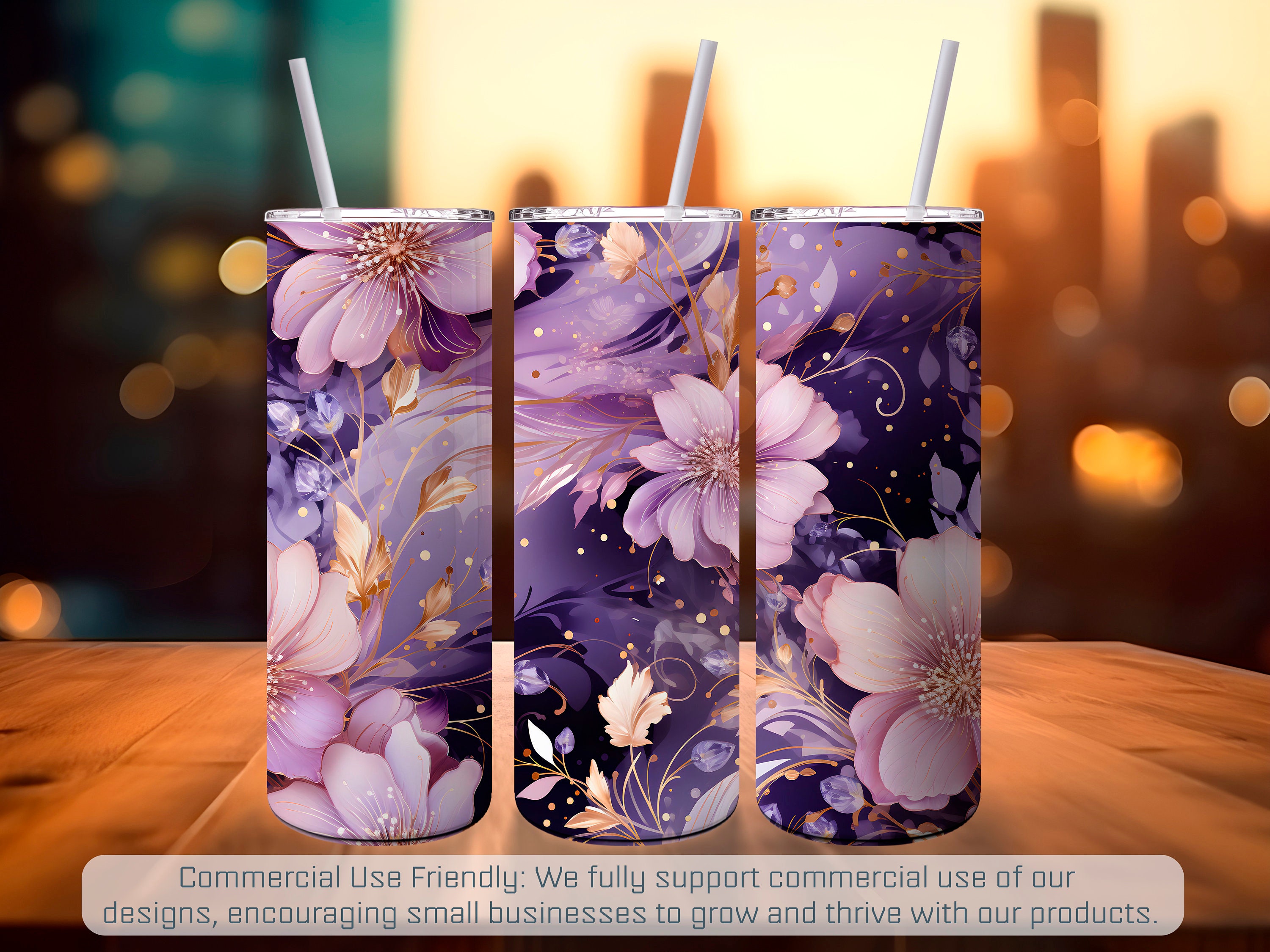 Seamless Elegant Purple Flower Gold Leaf Sublimation 20oz Etsy