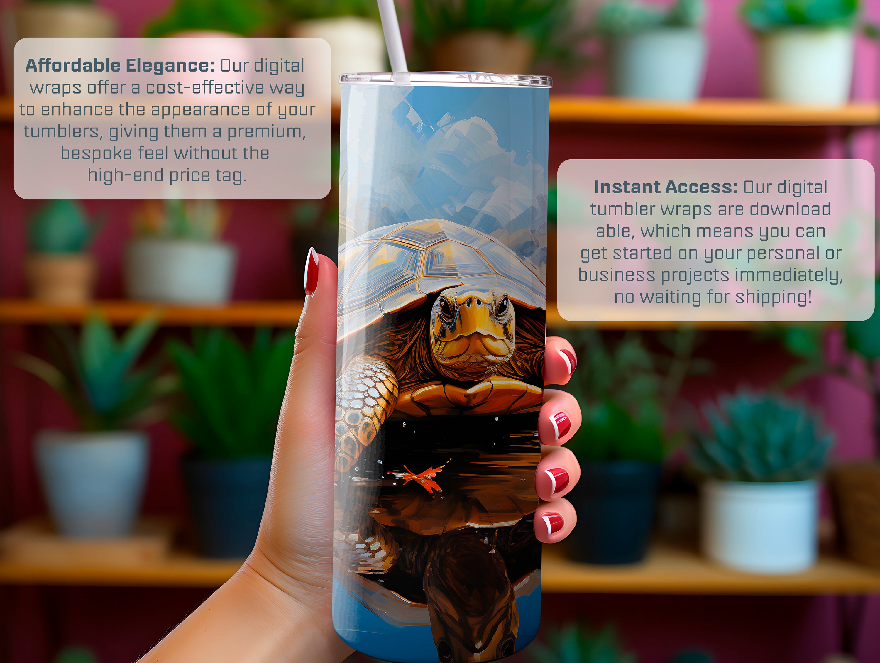 Realistic Turtle Drawing Sublimation Design Template Skinny Tumbler ...