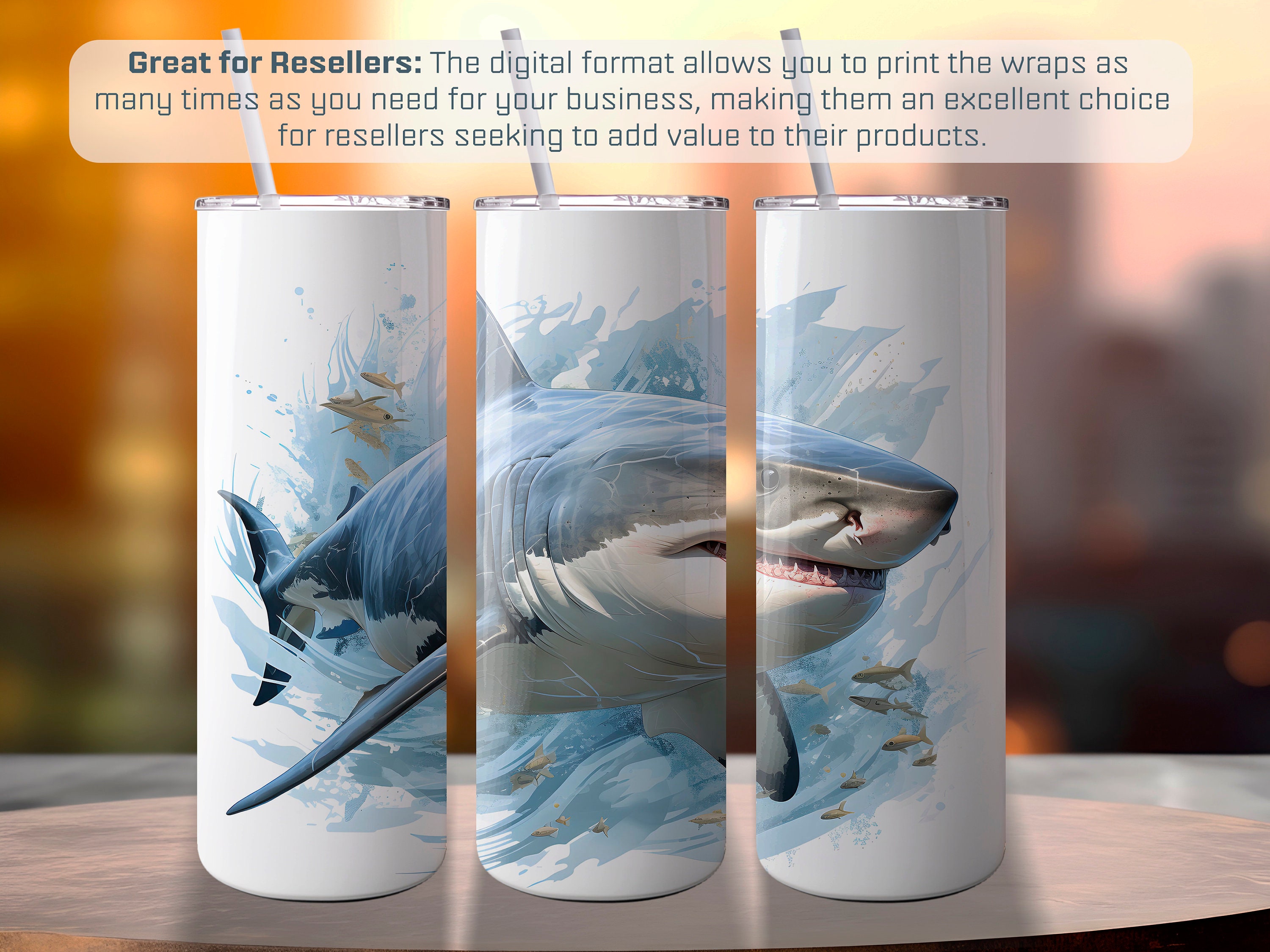 Seamless Stunning Great White Shark Ocean Sublimation Design Template ...