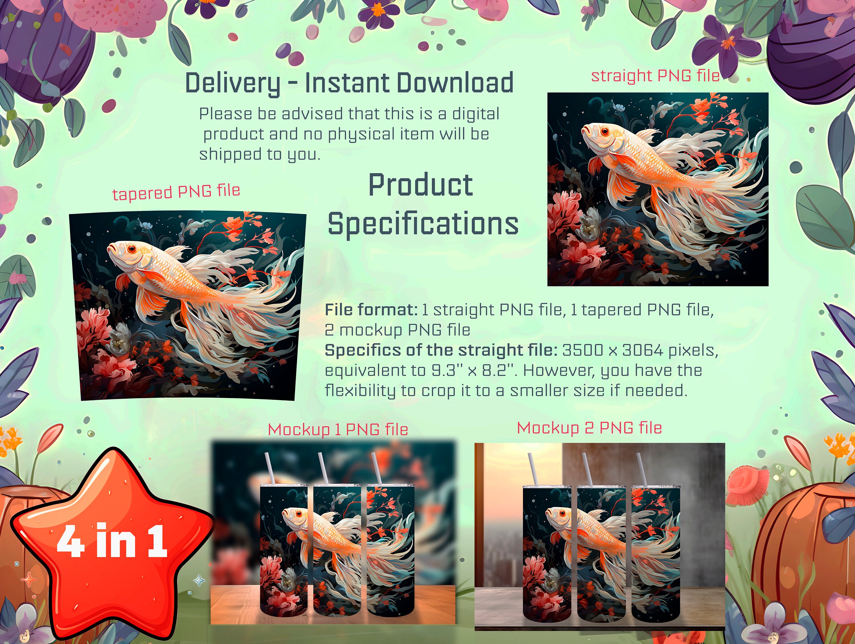 Sublimation Beautiful Goldfish Flower Reef Wrap Design 20oz - Etsy