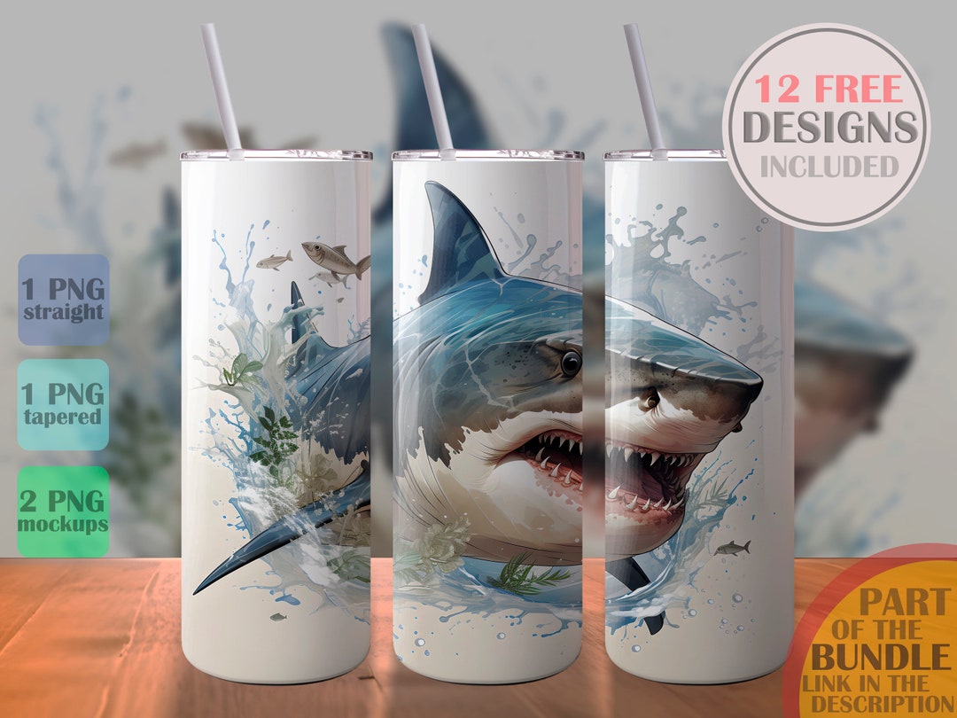 Great White Shark Sublimation Design Template 20oz Skinny Tumbler ...
