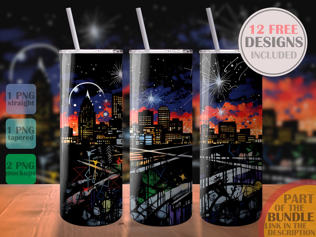 Urban Landscape City Light Skyline Sublimation Design Template Skinny ...