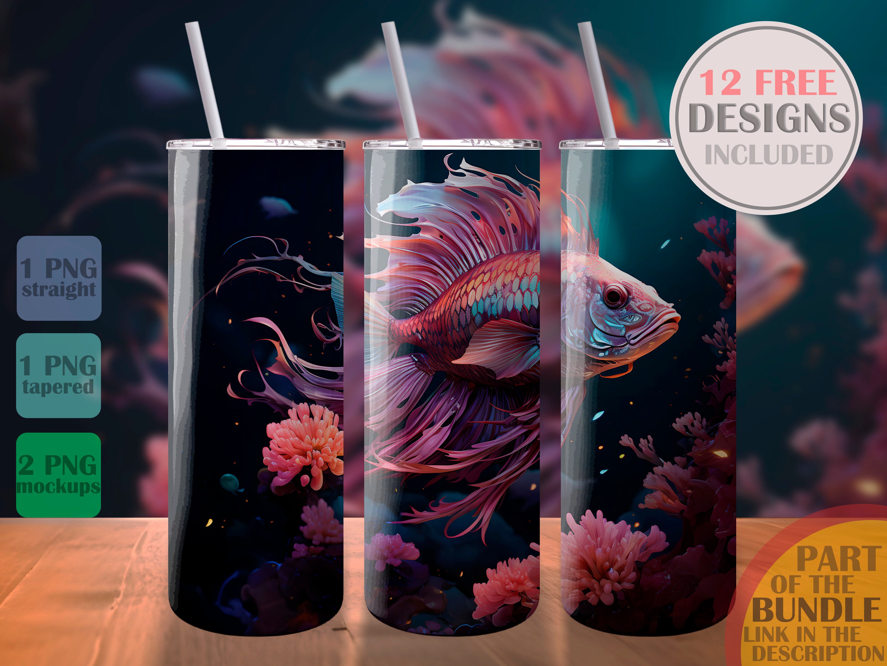 Underwater Tropical Fish Sublimation Design Template 20oz Skinny ...