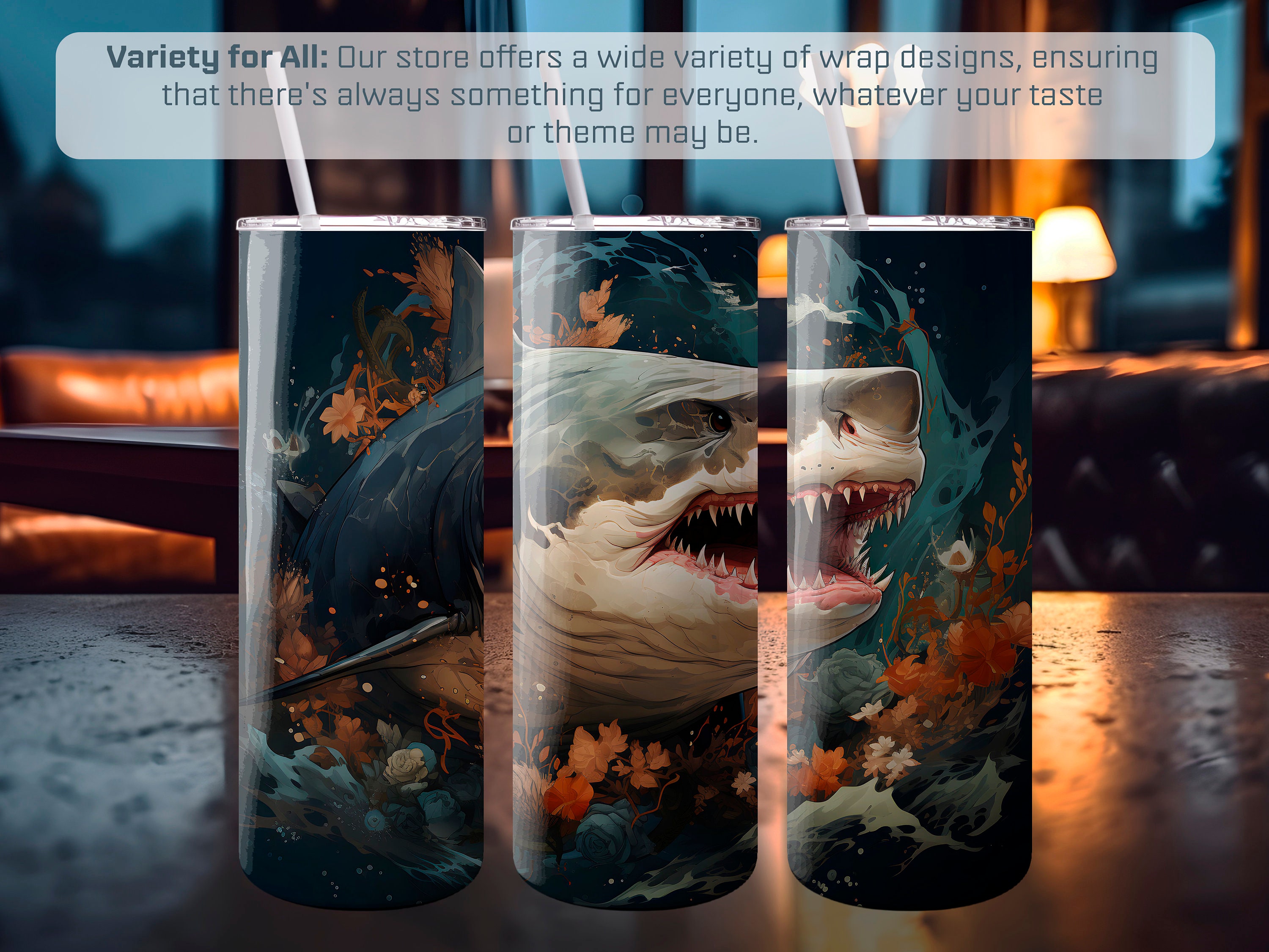 Realistic Great White Shark Sublimation Design Tumbler Straight ...