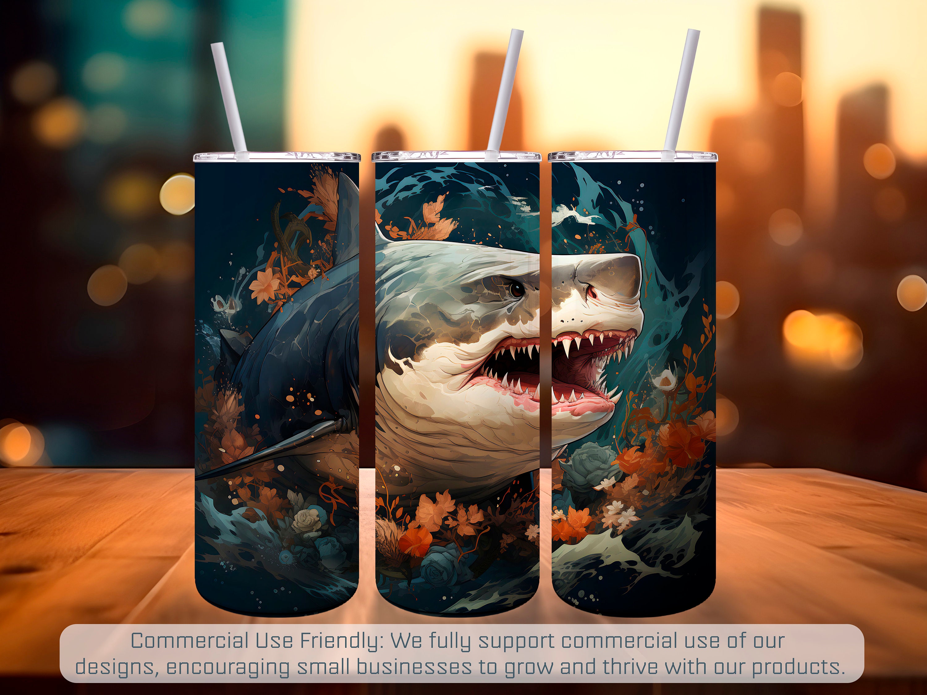 Realistic Great White Shark Sublimation Design Tumbler Straight ...