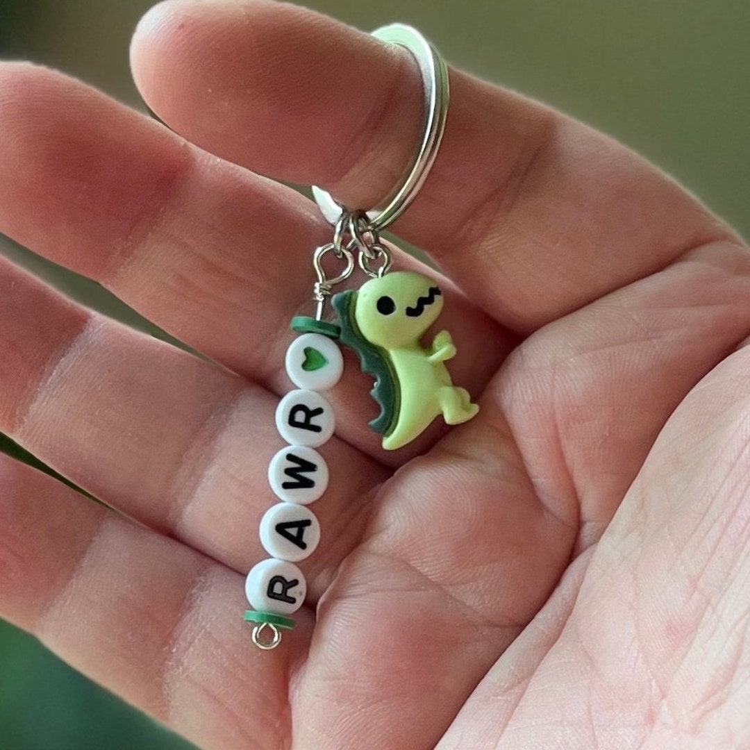 Dinosaur Keychain T Rex With Rawr Alphabet Beads Charm - Etsy