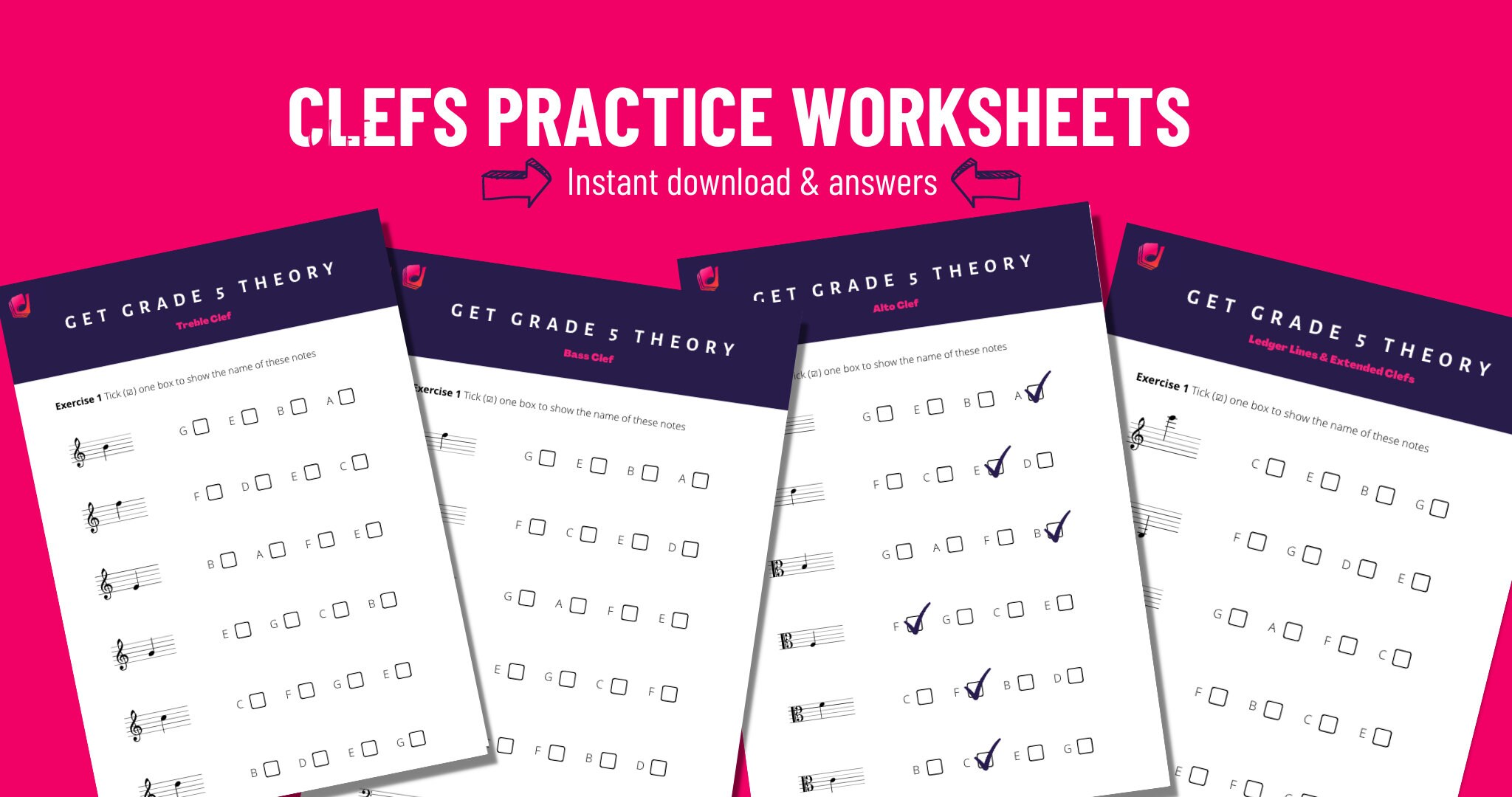 Clefs Practice Worksheets (treble, Alto, Tenor and Bass) - Etsy