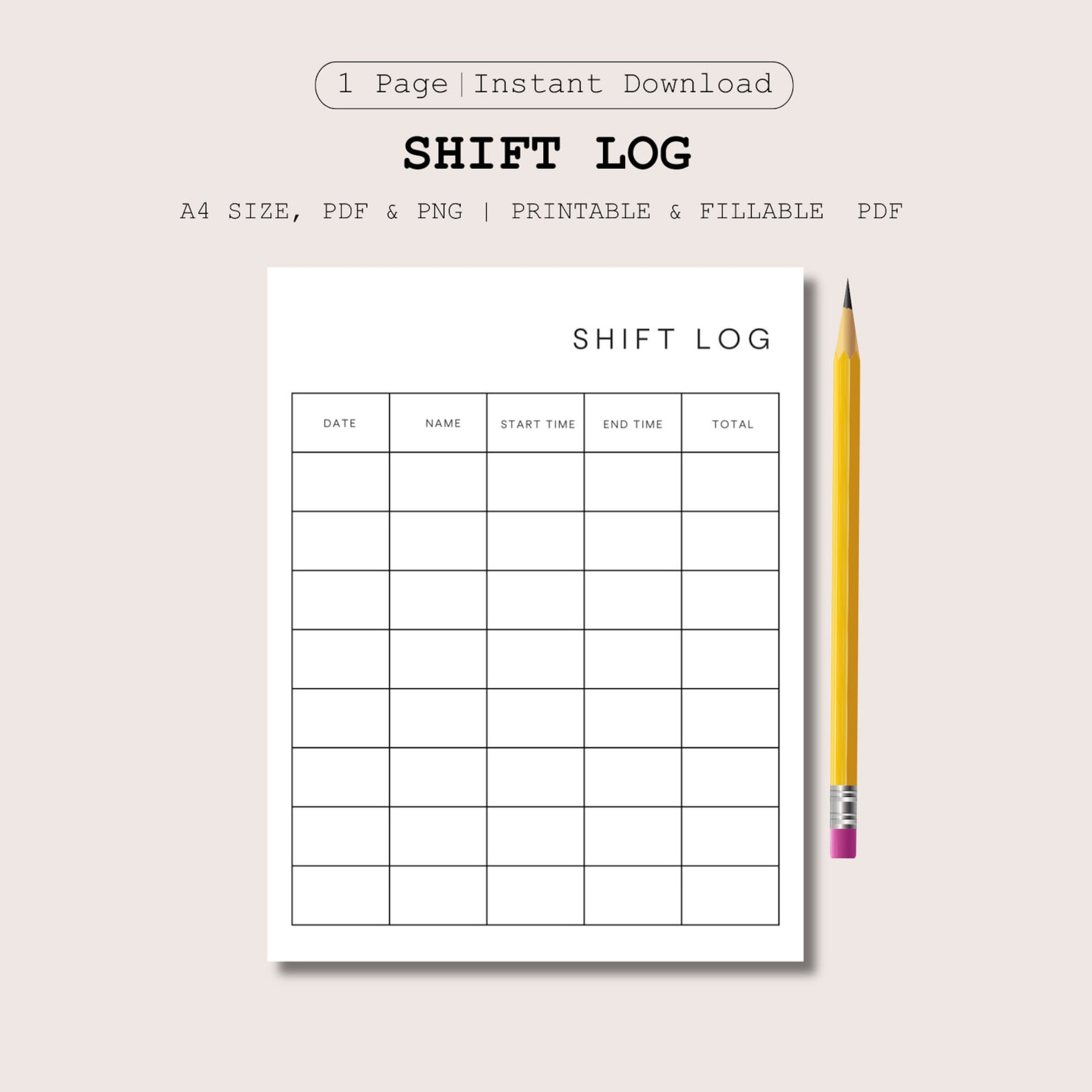 Minimalist Shift Log Printable Organize Your Work Schedule, Work Log ...