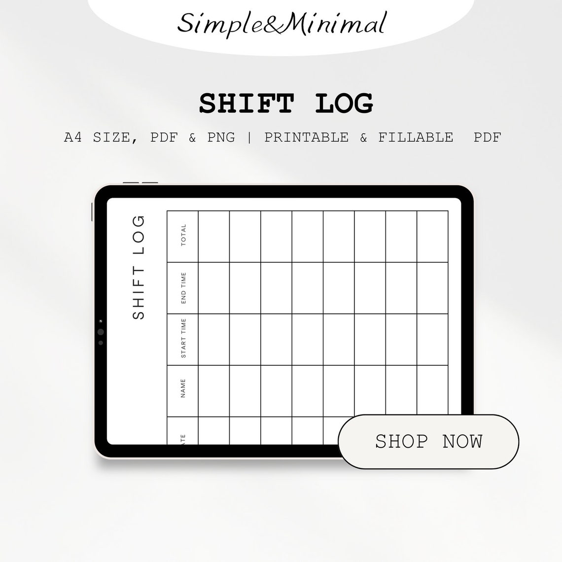 Minimalist Shift Log Printable Organize Your Work Schedule, Work Log ...