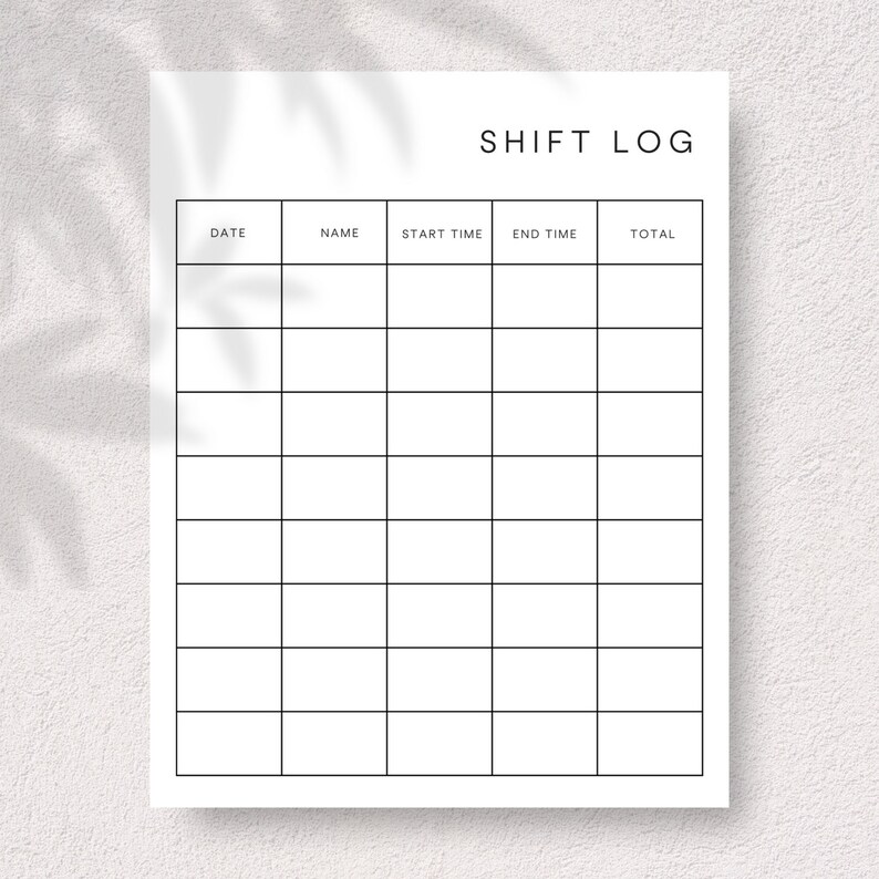 Minimalist Shift Log Printable - Organize Your Work Schedule, Work Log ...
