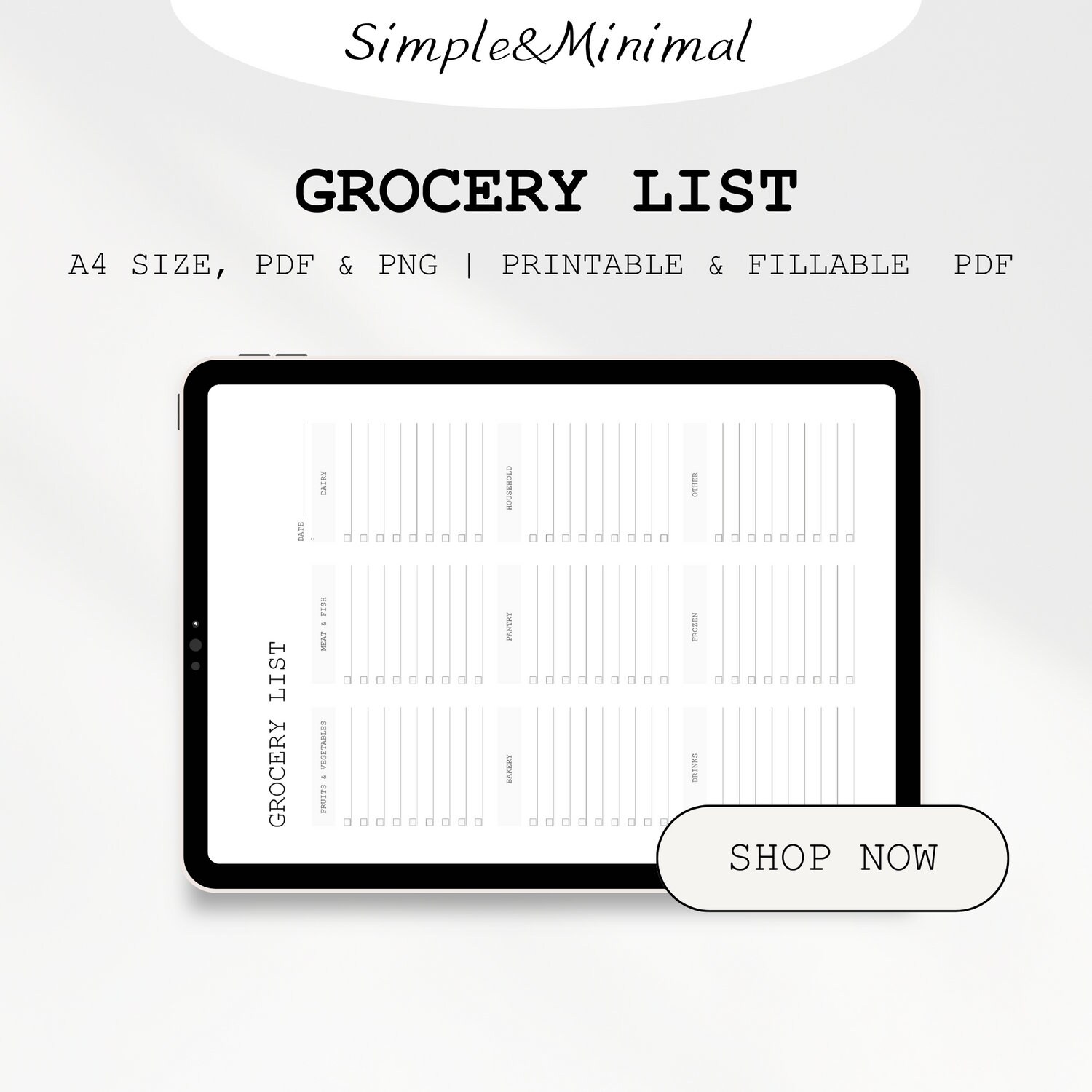 Minimalist Printable Grocery List Planner, Groclist Planner, Custom ...